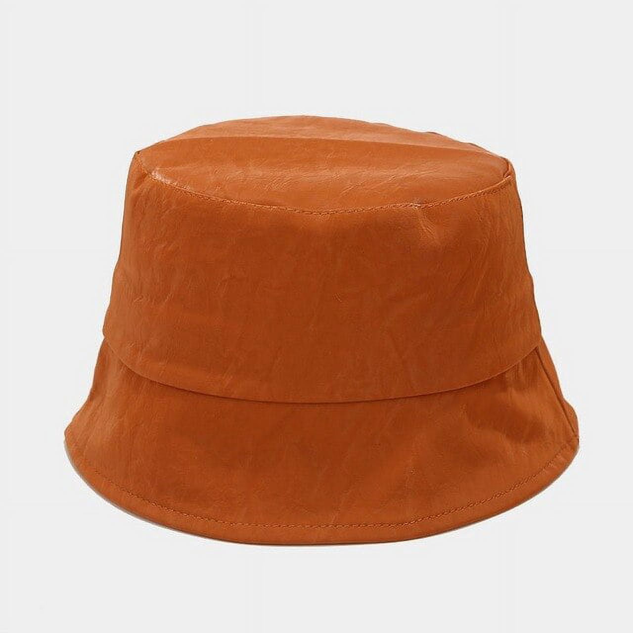 COCOpeaunt Fashion Crease PU Bucket Hat Leather Fishing Cap Soild ...