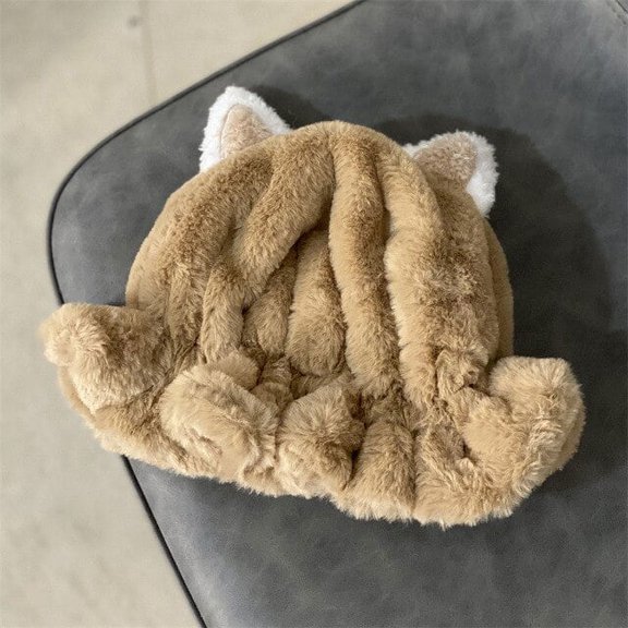 Women's Fluffy Leopard Print Beanie Cap Winter Warm Faux Fur Cat Ears ...