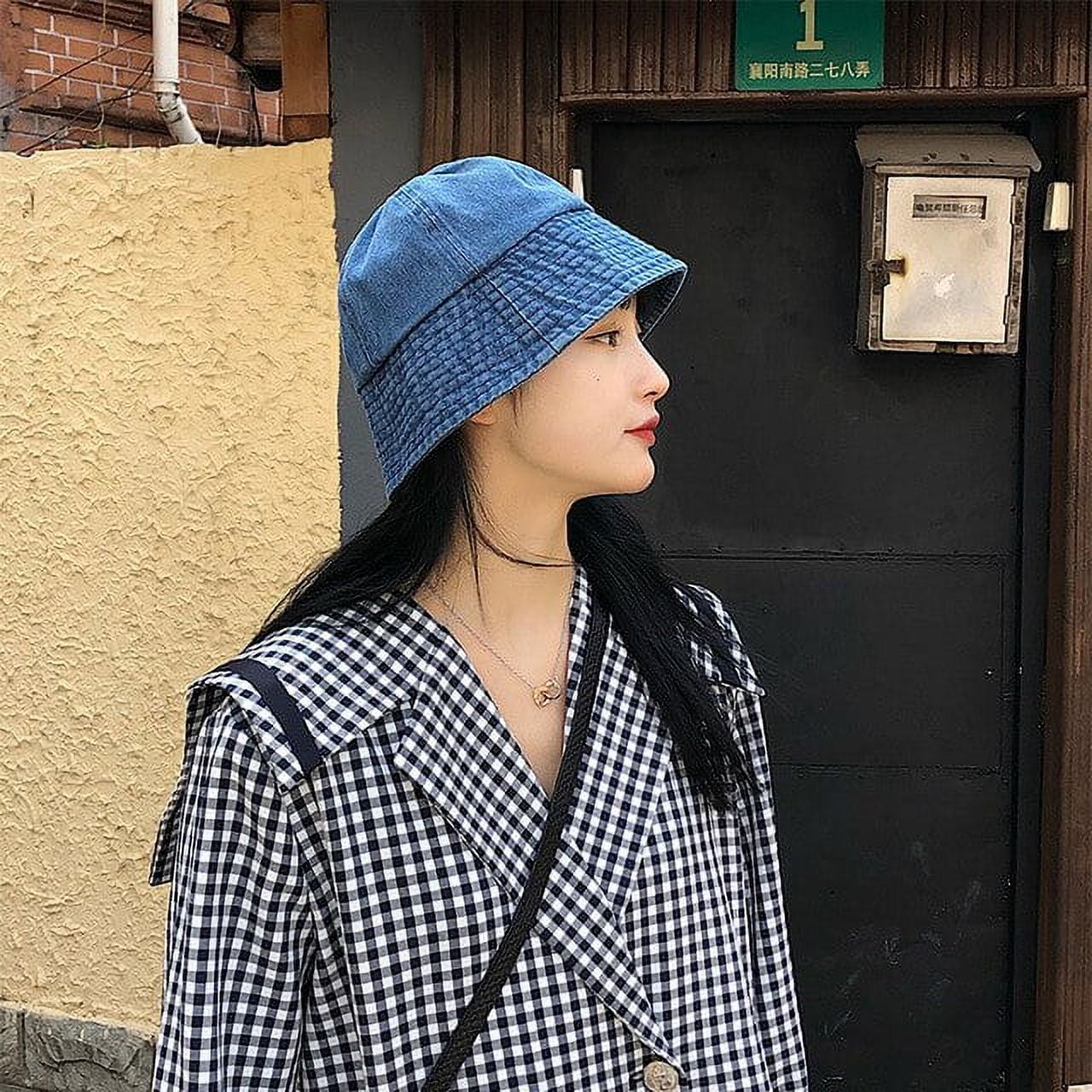 COCOpeaunt New Foldable Fisherman Hat Washed Denim Bucket Hats Female ...