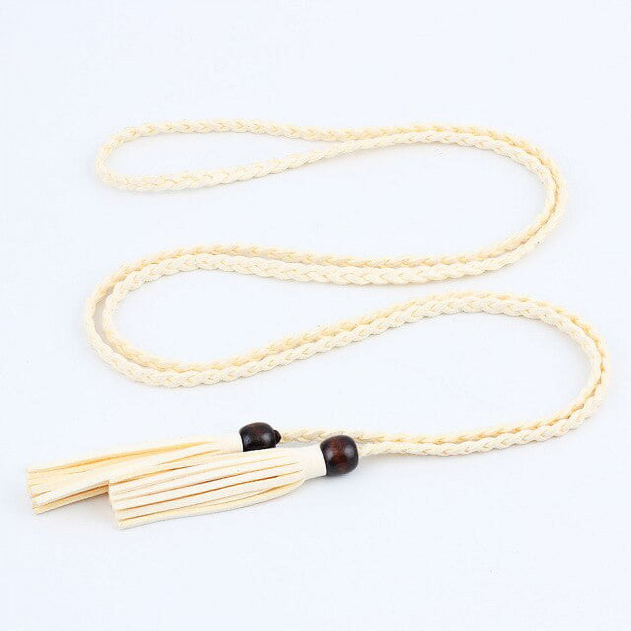 COCOpeaunt New Narrow Rope Braided Solid for Dress Wooden Beads Skinny ...
