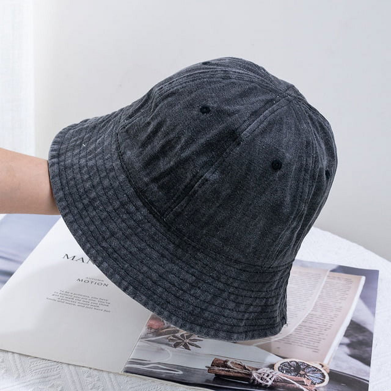 COCOpeaunt New Solid Cotton Washed Denim Bucket Hats Unisex Bob Folding ...