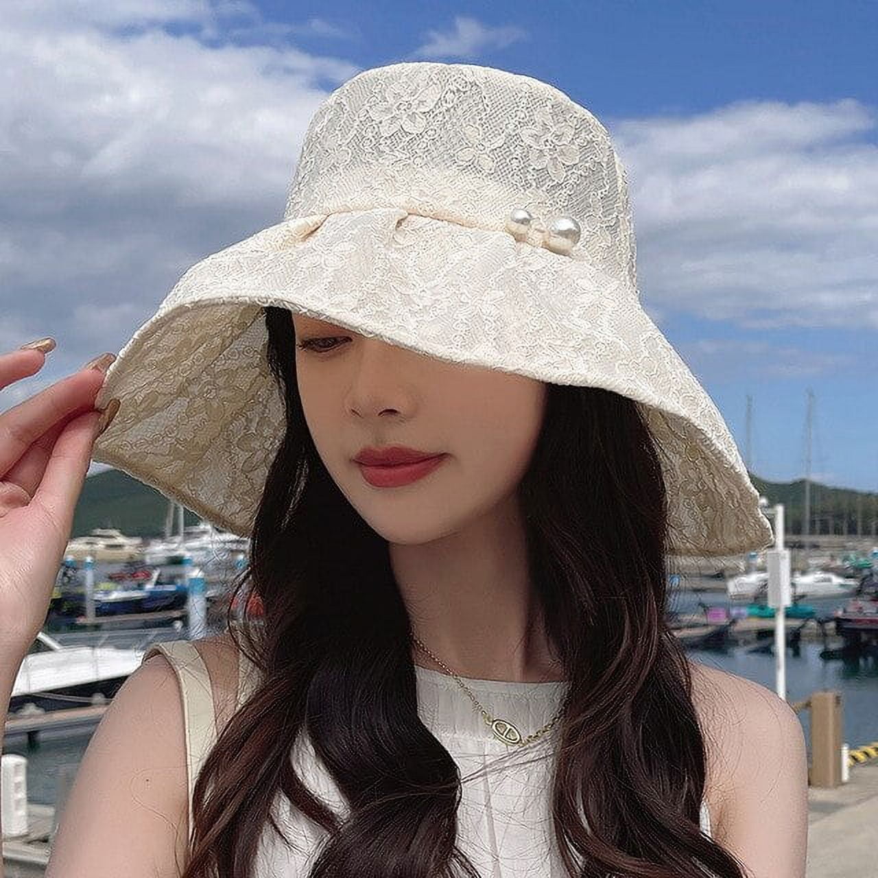 COCOpeaunt New Sun Korean Seaside Vintage Elegant Lace Bucket Hat Women Summer Beach Sun Hats ...