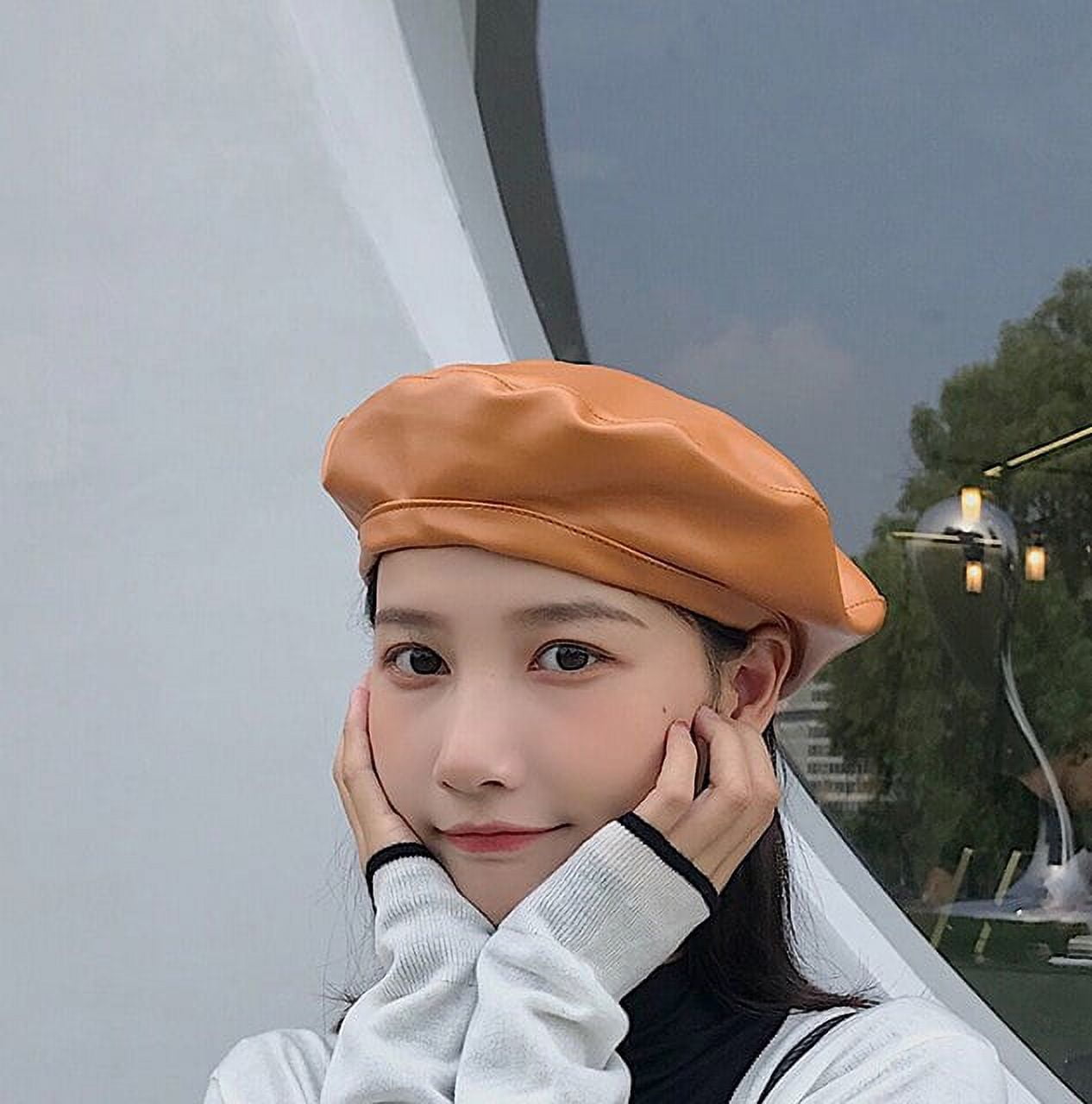 COCOpeaunt New Women Hot Fashion Beret Solid Faux PU Leather Beret French Artist Warm Beanie Hat ...