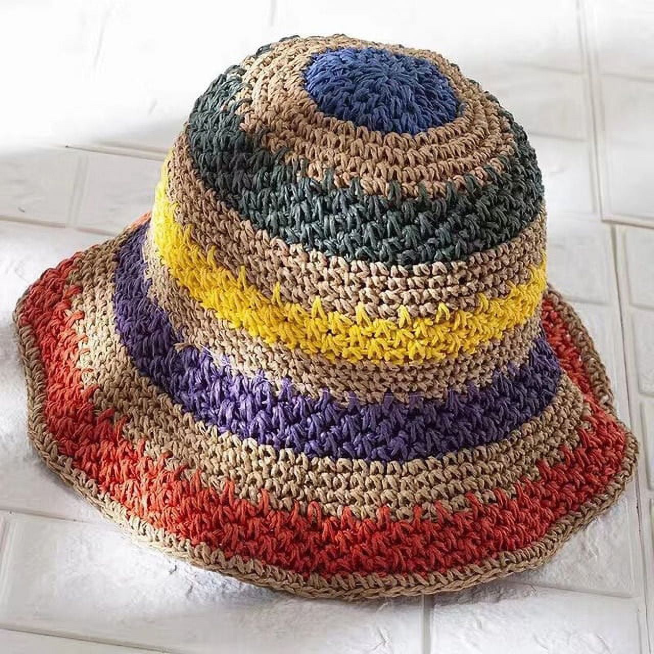 COCOpeaunt Summer Travel Shade Rainbow Color Hat Floppy Straw Hat Women ...