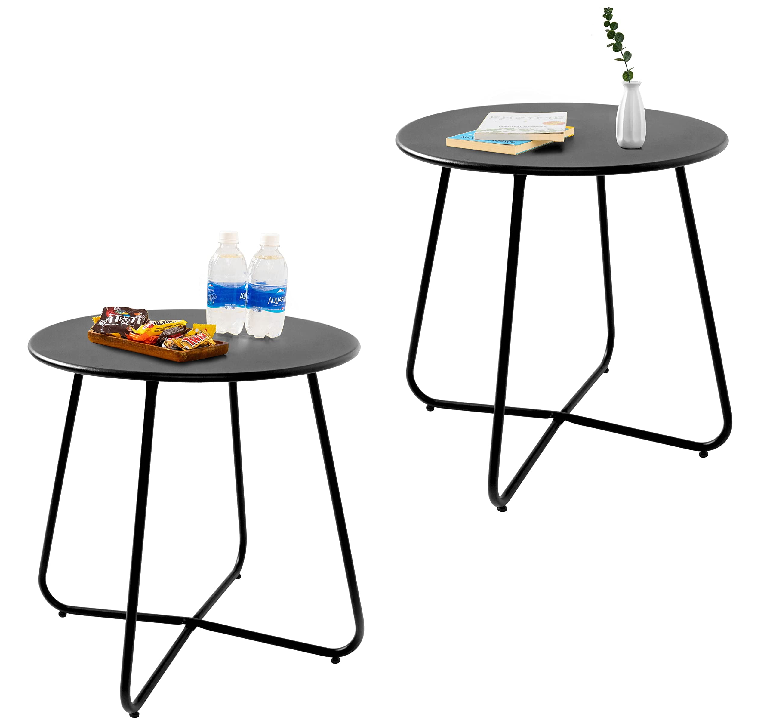 CODIN Set of 2 Outdoor Side Table Outdoor, Metal Side Table Small Round ...