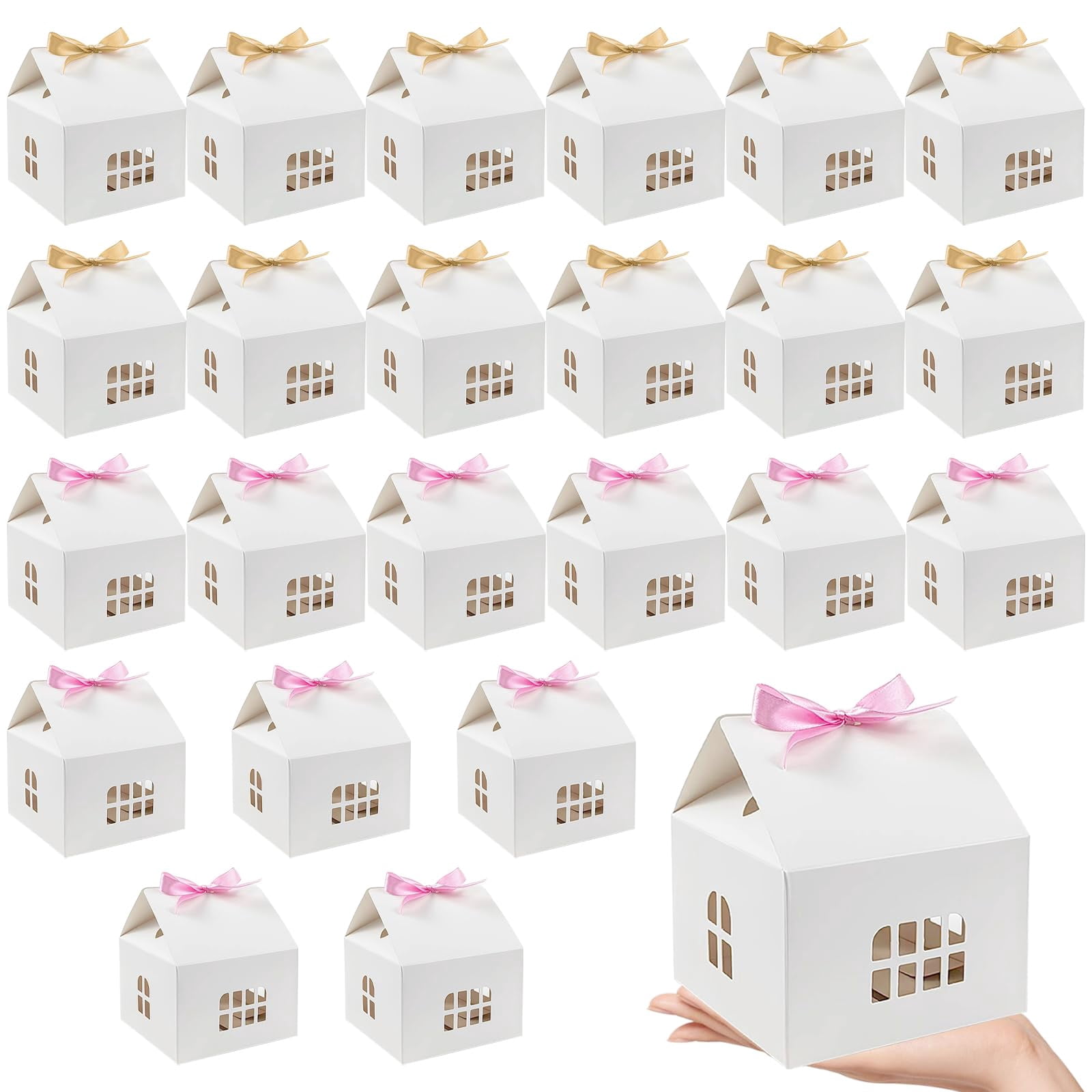 CODOHI 24PCS House Shaped Gift Boxes with Ribbons for Treats, Paper ...