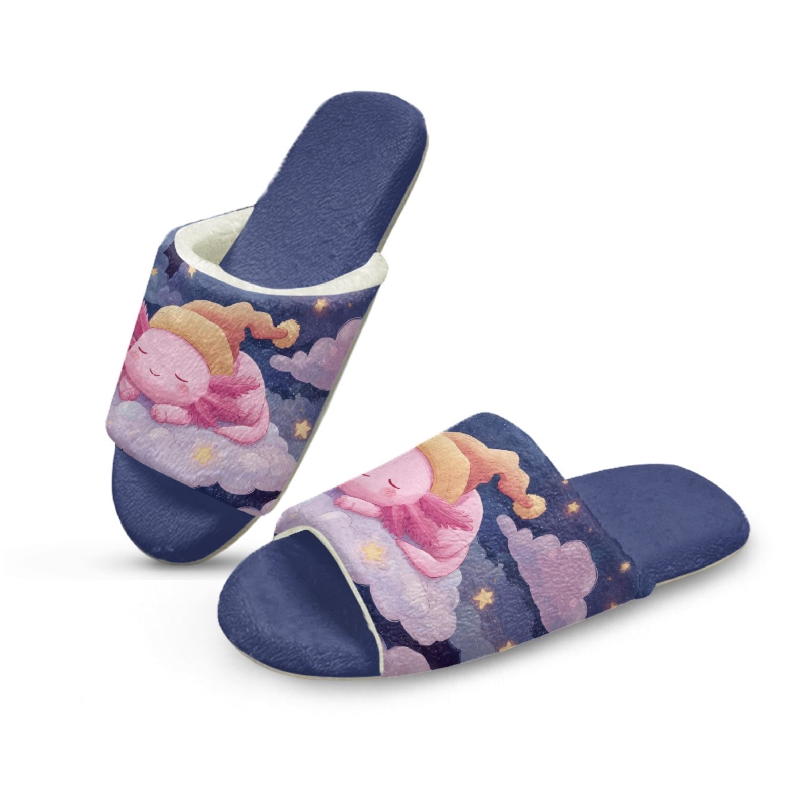 COEQINE Axolotl Blue House Slippers for Women, Comfy Fuzzy Sandals ...