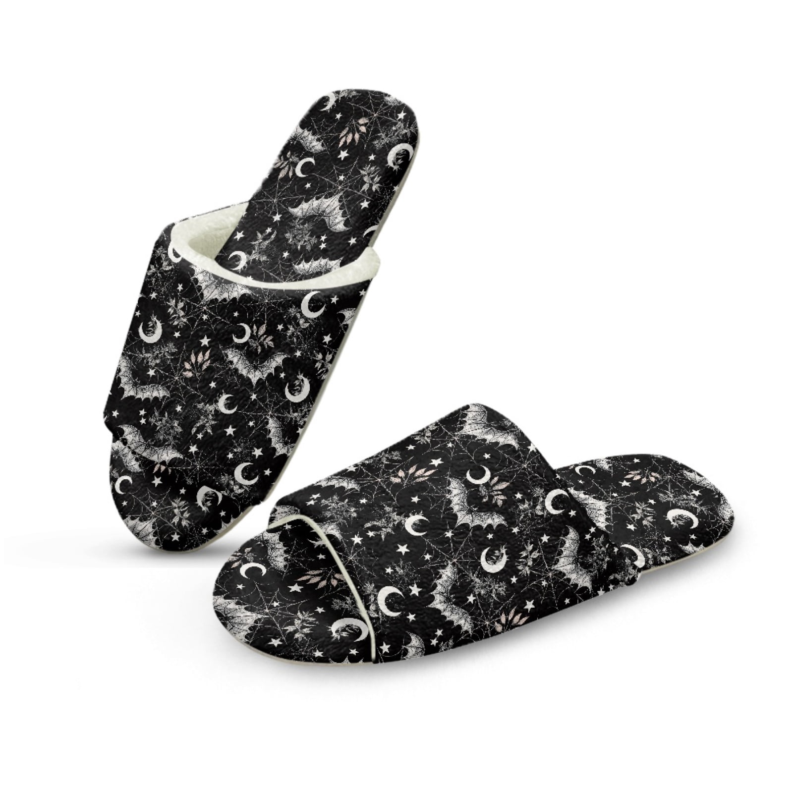 COEQINE Bat Moon Star Spider Web Print Warm Slippers for Women ...
