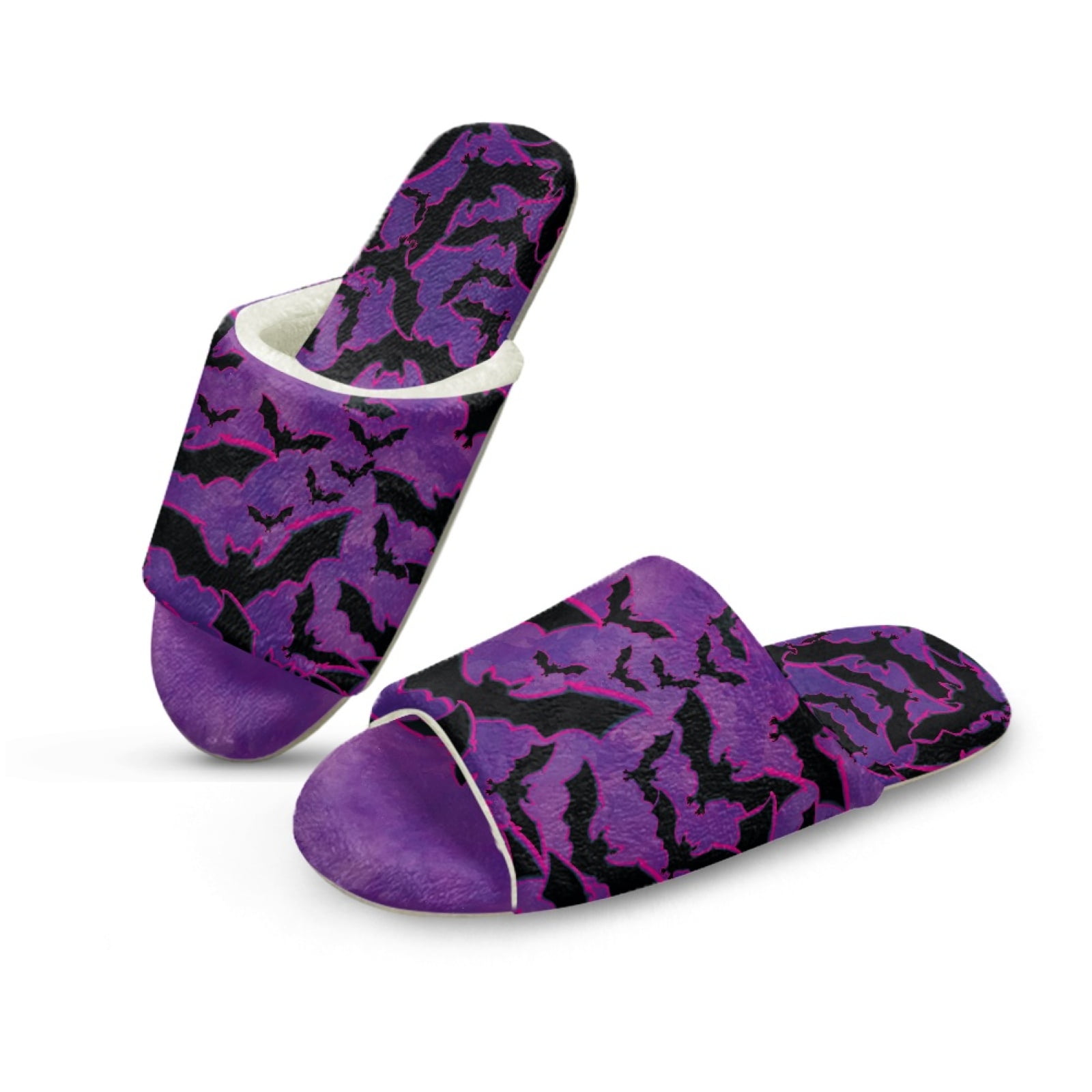 COEQINE Bat Purple Open Toe House Slippers for Women, Halloween Fuzzy ...