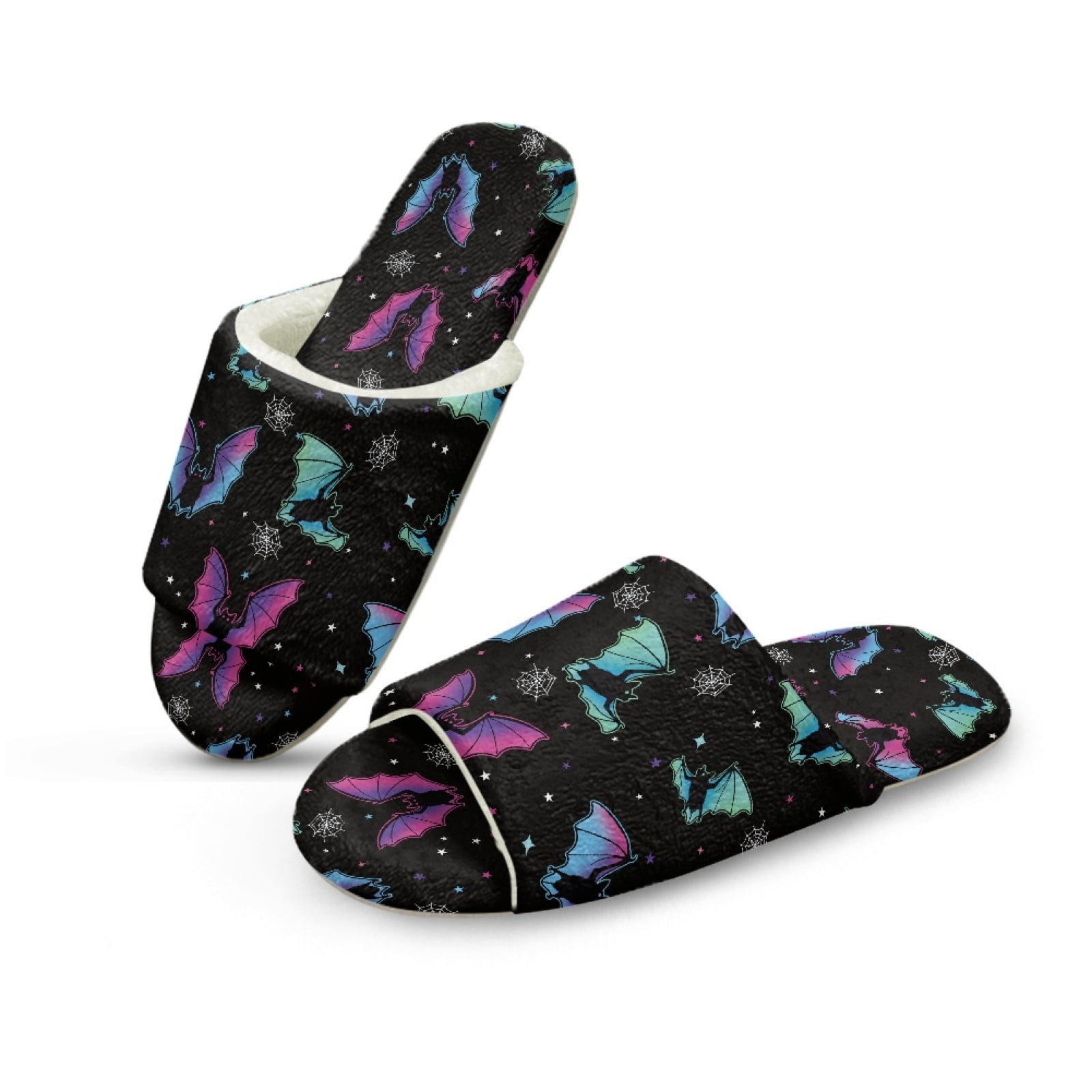 COEQINE Bat Spider Web Print Womens Fluffy Slippers Soft Warm Halloween ...