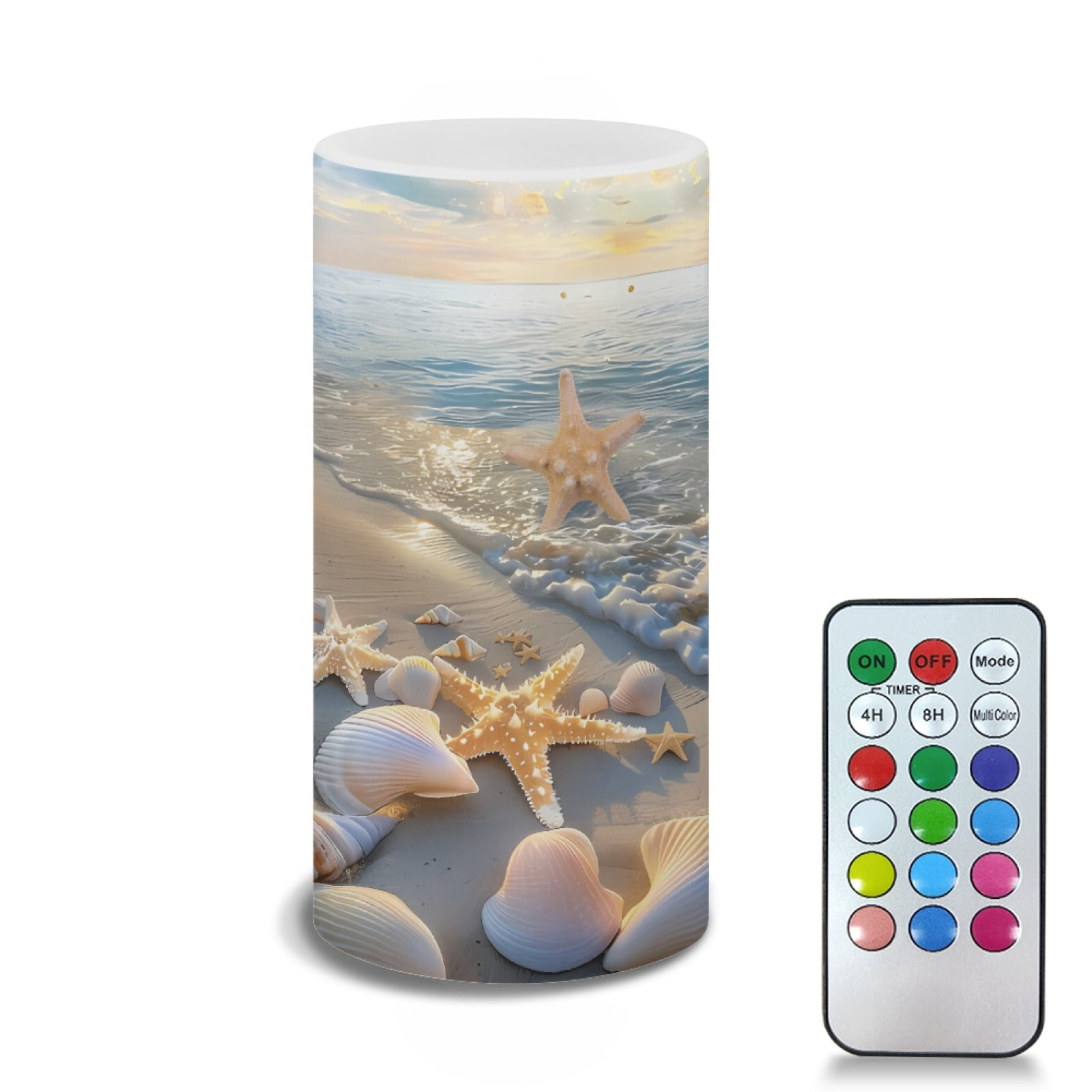 COEQINE Beach Starfish Shell Sea Flameless Candle with 18-Key Remote ...