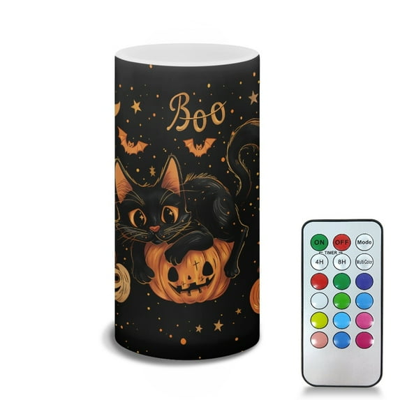 COEQINE Black Cat Pumpkin Bat Star Boo Flameless Candle Moving Flame ...
