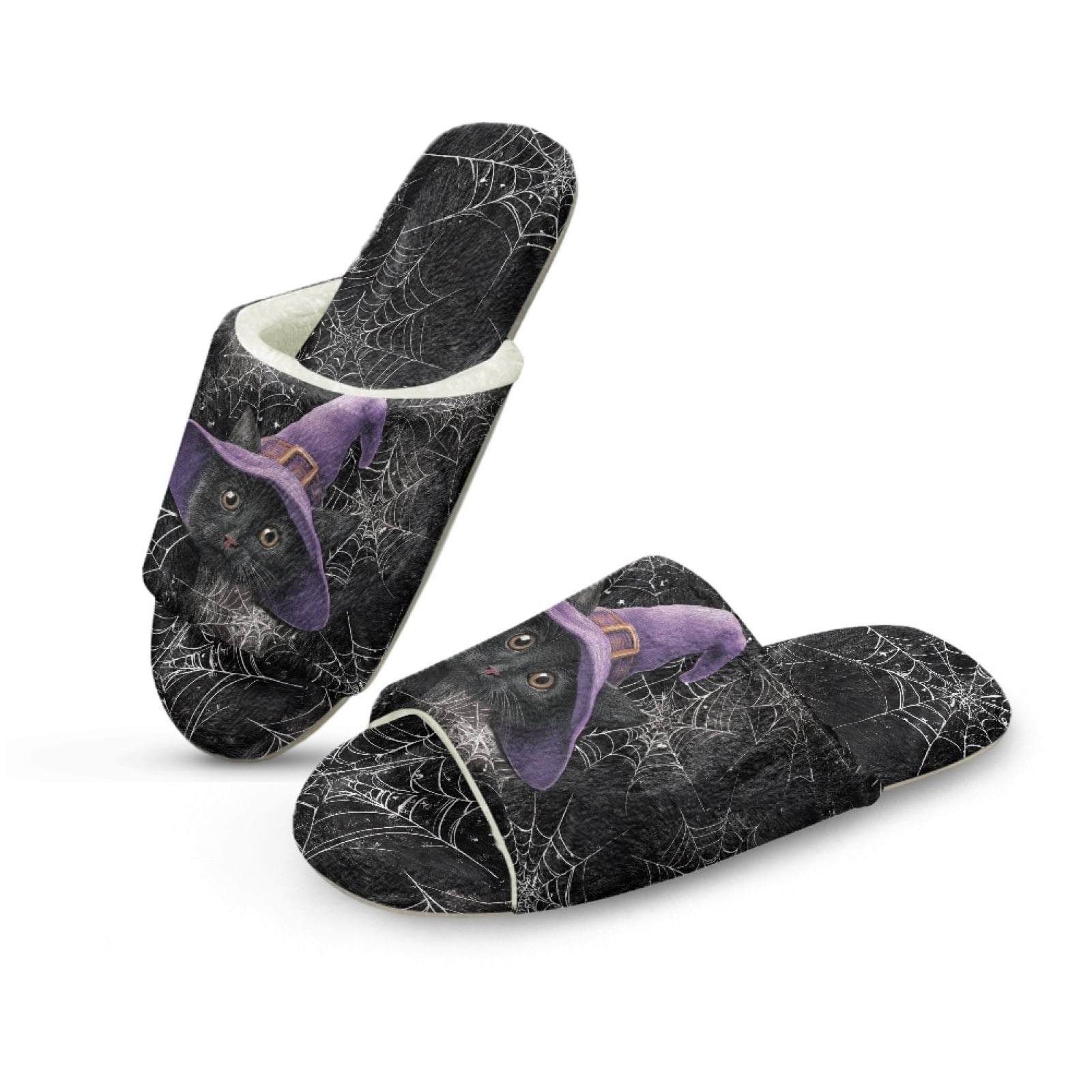 COEQINE Black Cat Witch Womens House Slippers Trendy Fuzzy Slides Quiet ...