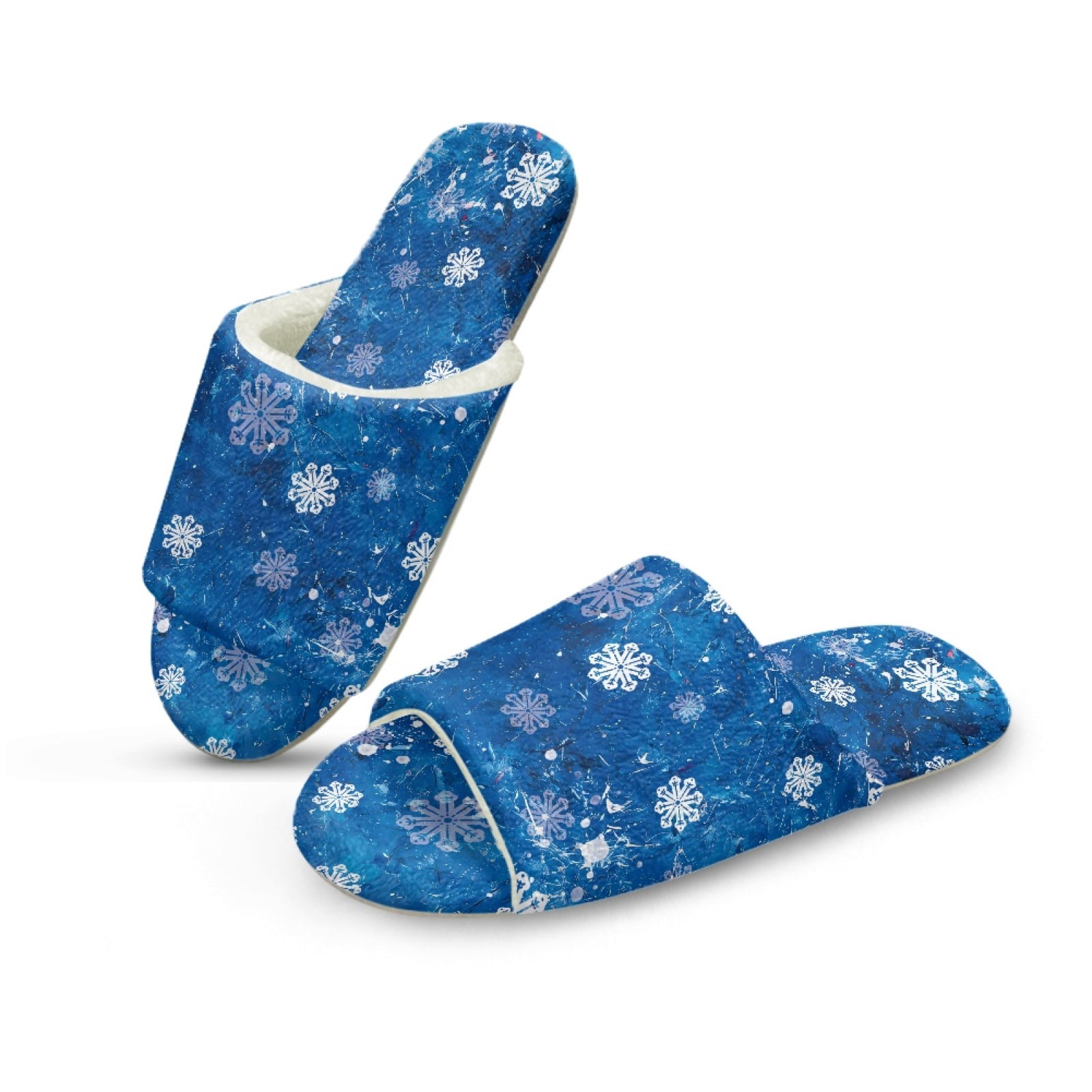 COEQINE Blue Snowflake Womens Fluffy Slippers Soft Warm Slippers Indoor ...