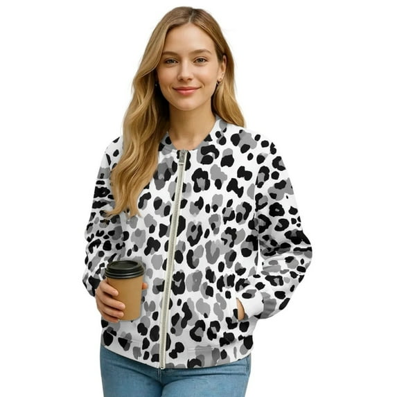 COEQINE Bomber Jacket for Women Zip Up Stand Collar Bomber Outfits Fall ...