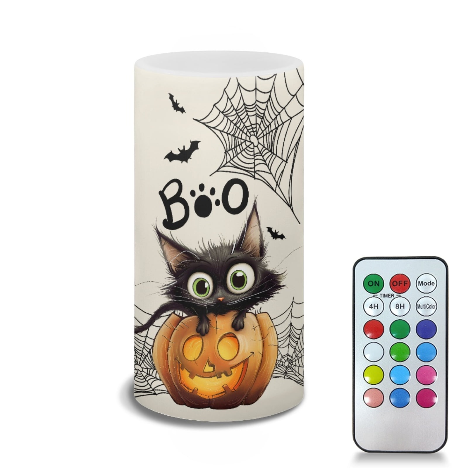 COEQINE Boo Black Cat Pumpkin Bat Cobweb LED Flameless Candles Battery ...
