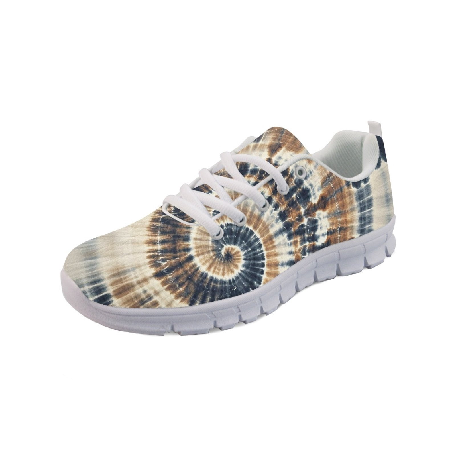 COEQINE Brown Blue Tie-dye Women Running Shoes Lace-up White Sole Cute ...