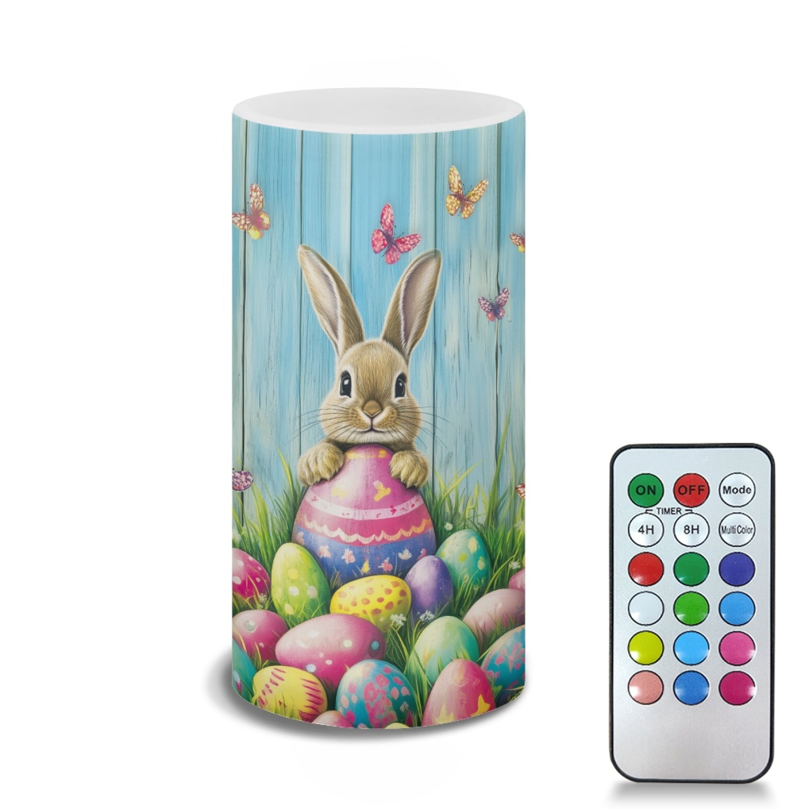 COEQINE Bunny Eggs Butterfly Wood Grain LED Flameless Candles Battery ...