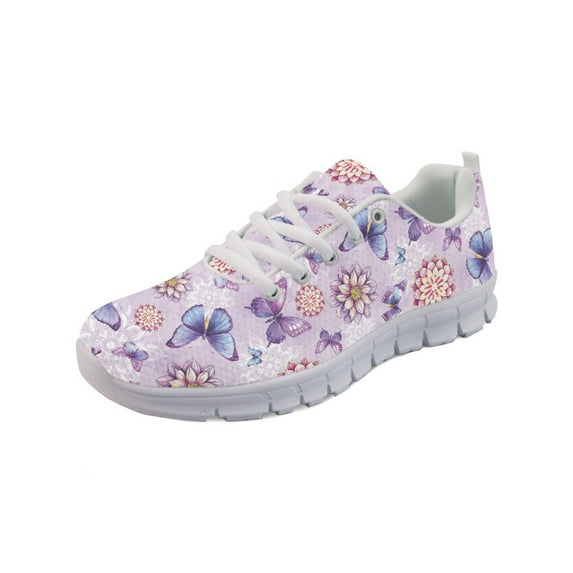 COEQINE Butterfly Boho Floral Violet Women Running Shoes Lace-up Girls ...
