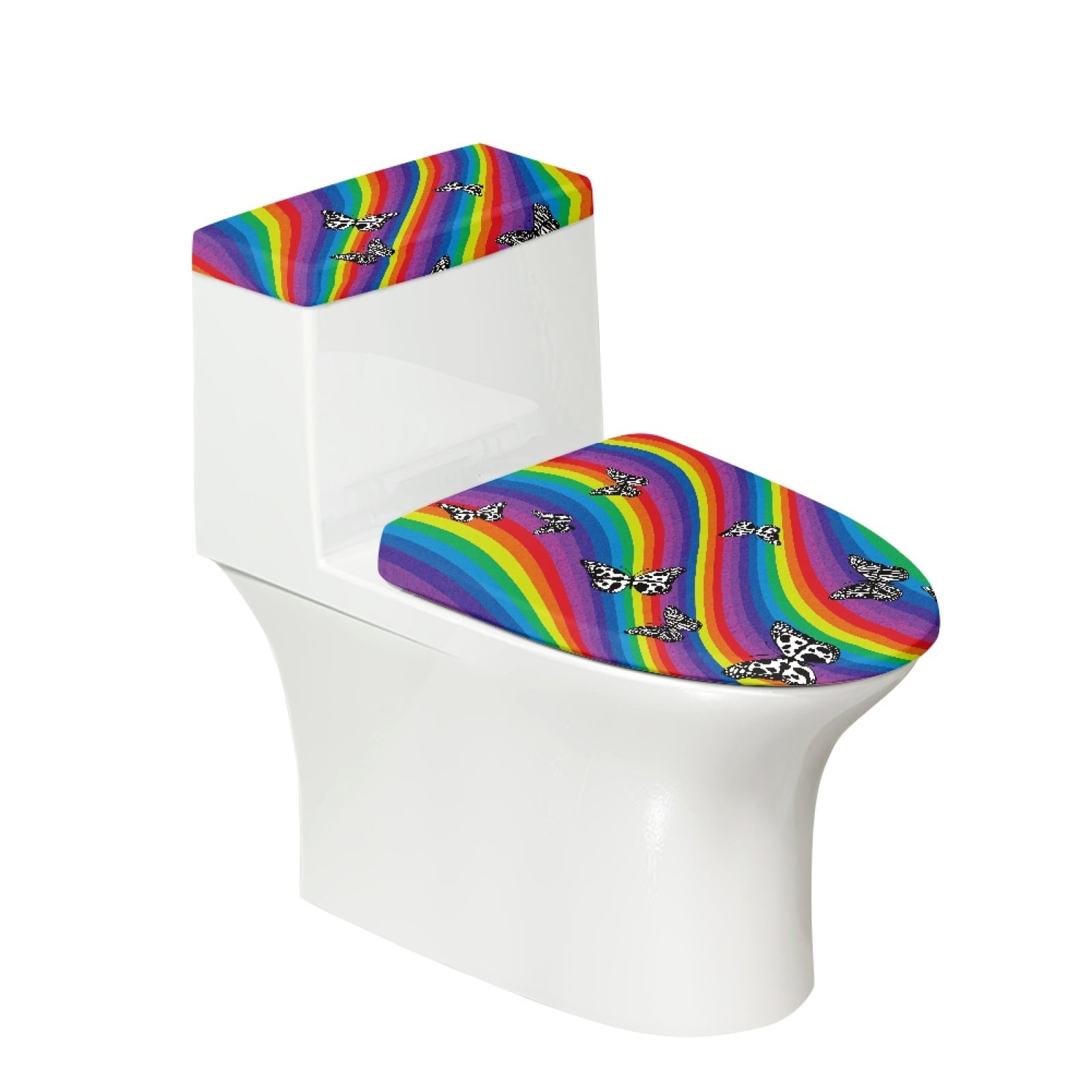 COEQINE Butterfly Rainbow Toilet Lid Cover and Toilet Tank Cover ...