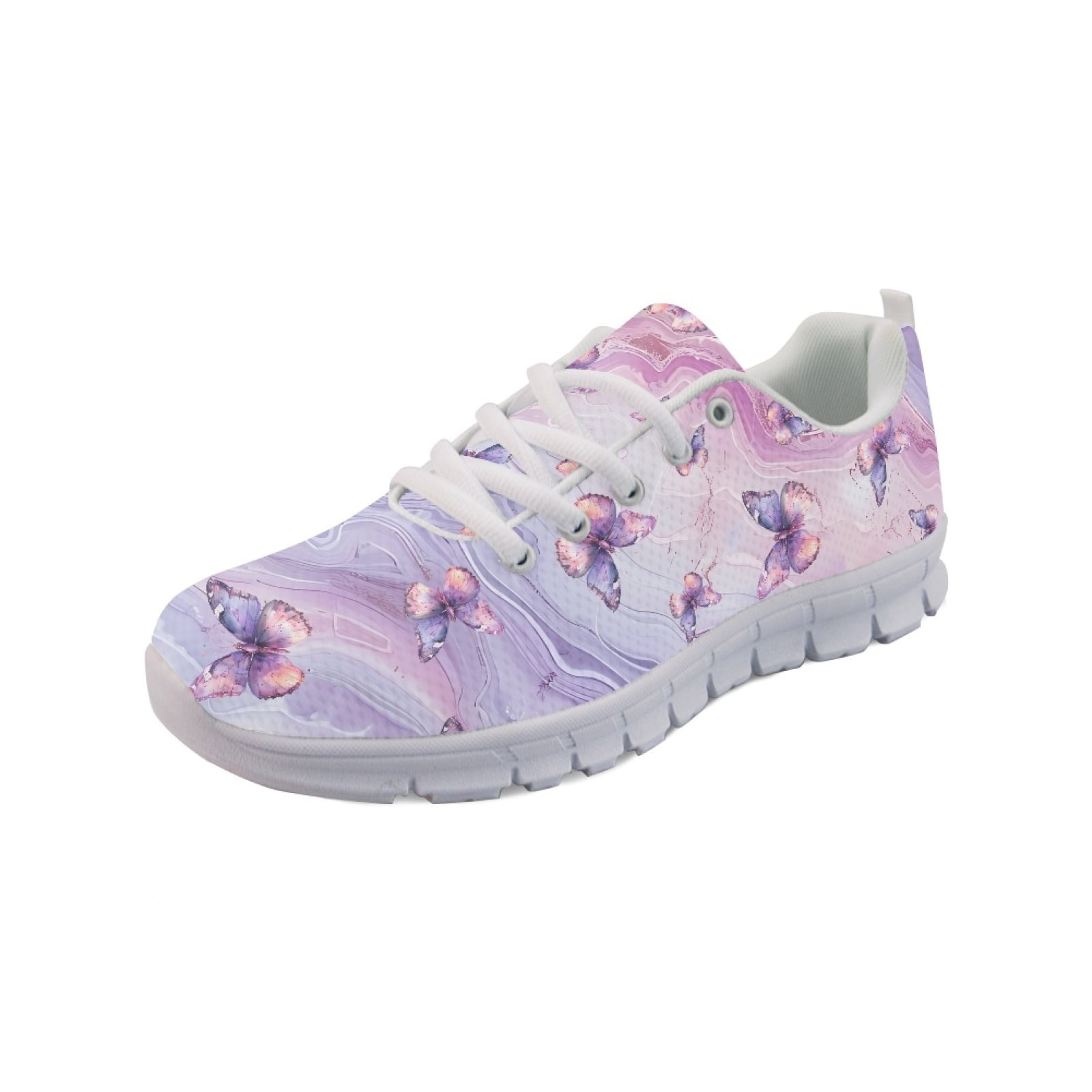 COEQINE Butterfly Tennis Shoes for Women Girls Pink Violet Marble ...