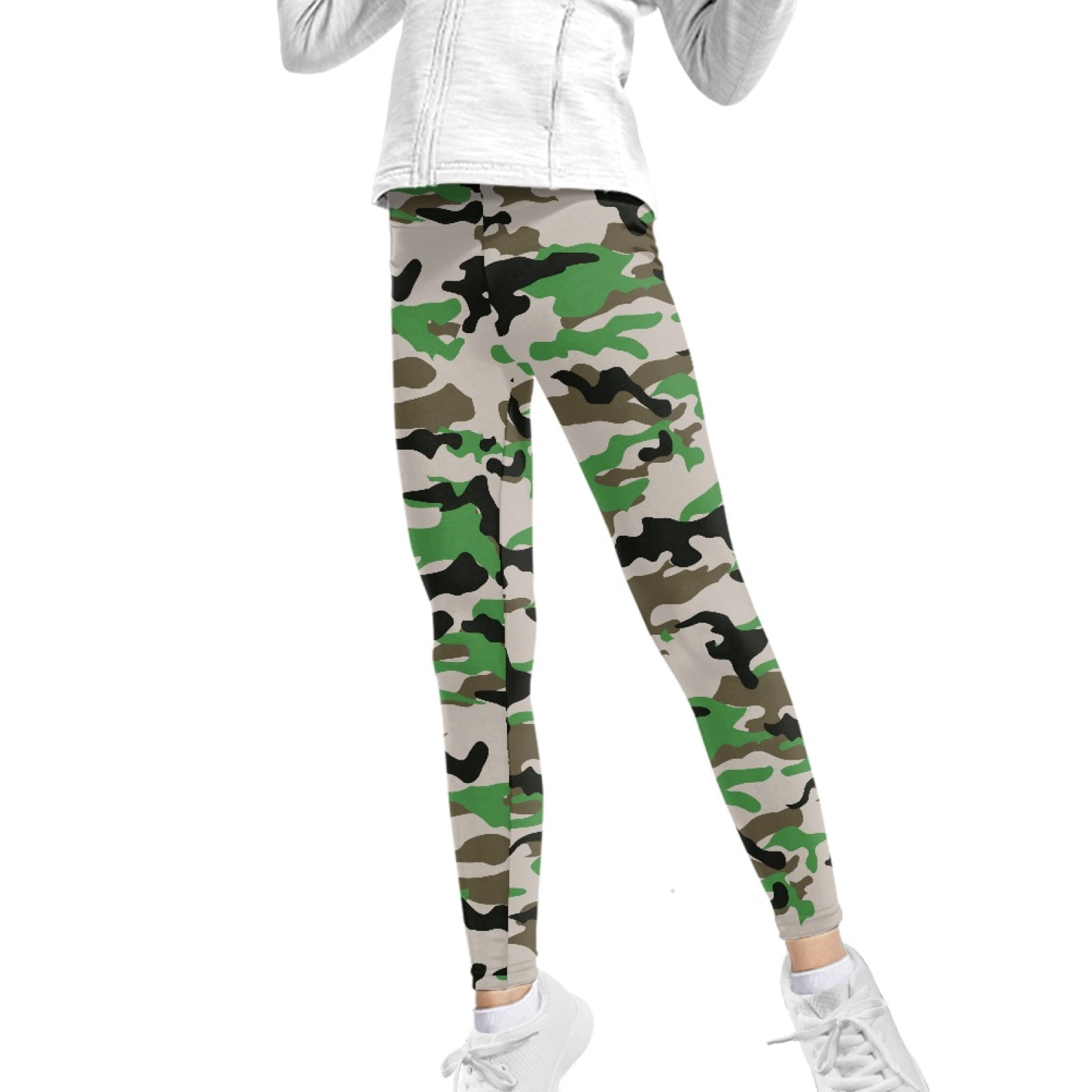 COEQINE Camo Green Grey Black Girls Athletic Leggings Kids Stretchy ...