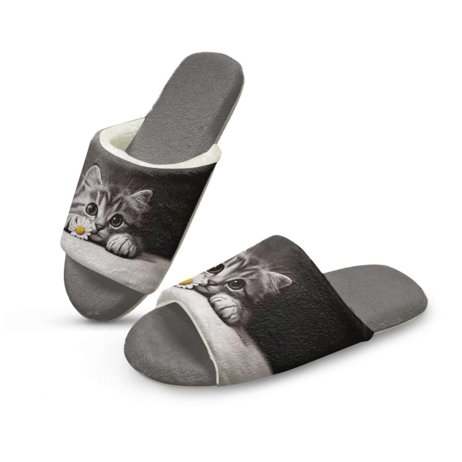 COEQINE Cat Daisy Womens Warm Slippers Open Toe, Quiet Slippers for ...