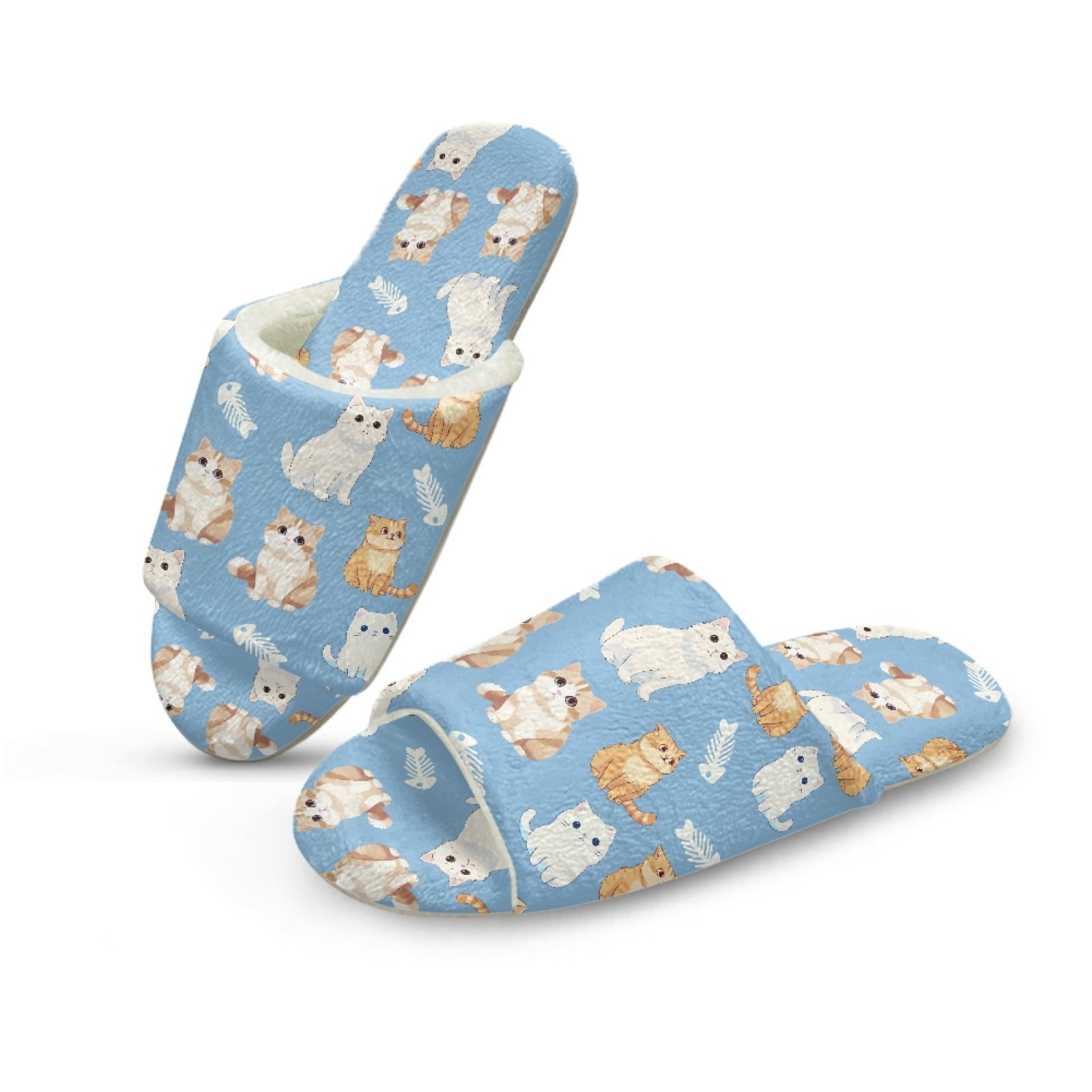 COEQINE Cat Fish Bone Blue Womens Warm Slippers Portable Indoor Sandals ...