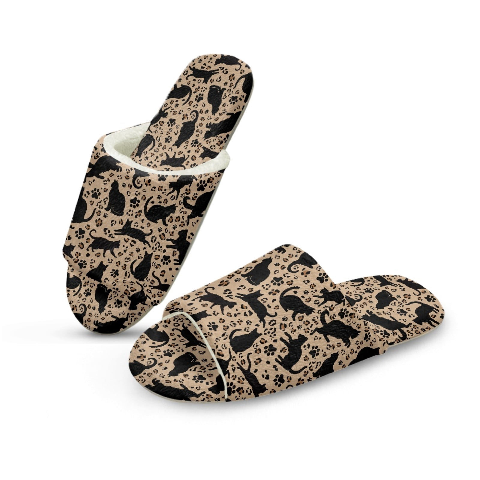 COEQINE Cat Leopard Print Slippers for Women Indoor Comfortable Fluffy ...
