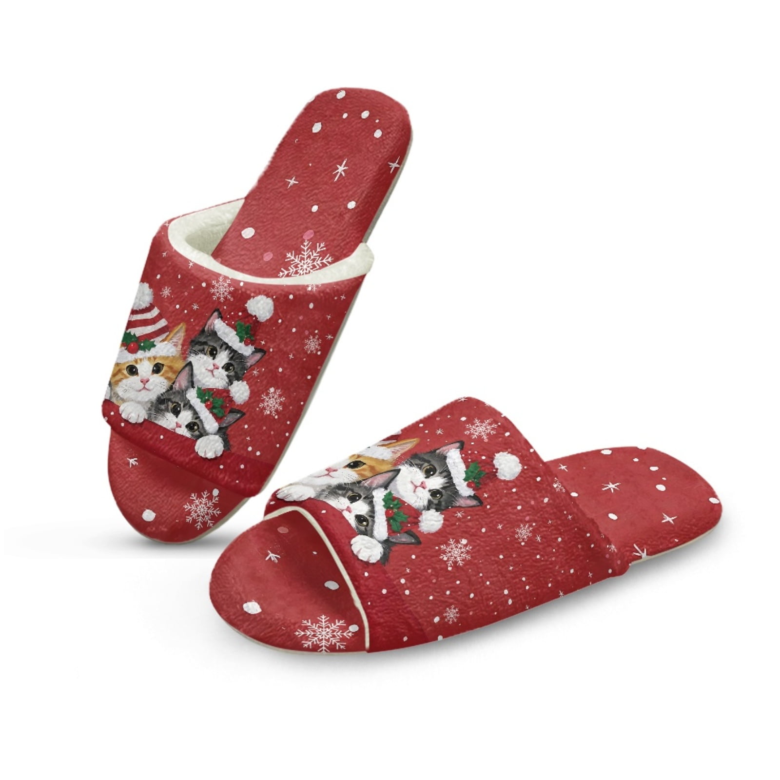 COEQINE Cat Snowflakes Red Slip On Slippers for Women Indoor, Christmas ...