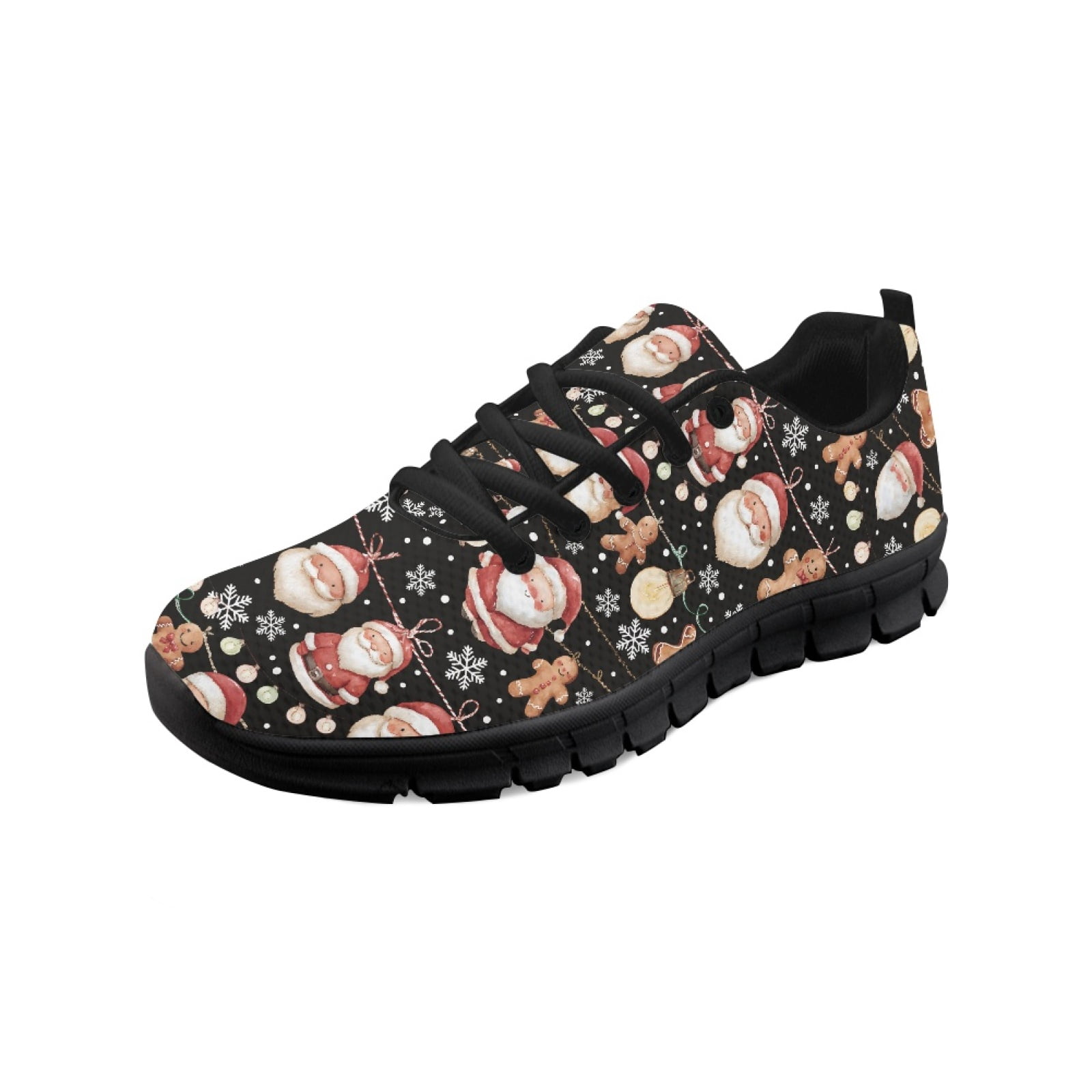COEQINE Christmas Santa Claus Girls Black Sole Sneakers Gingerbread Man ...
