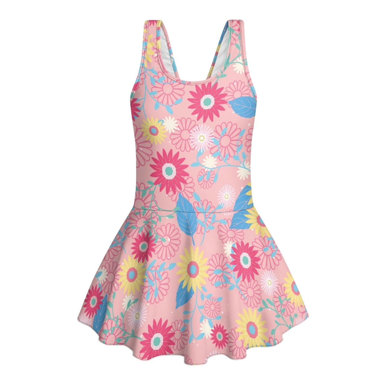COEQINE Classic Tankini Style Swim Dress for Girls, U-Neckline V-Back ...