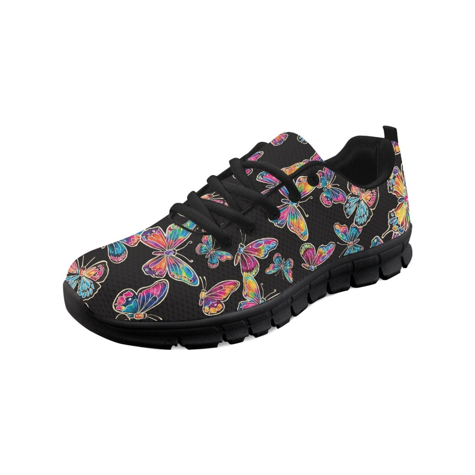 COEQINE Colorful Buterfly Women Running Shoes Lace-up Girls Black Sole ...