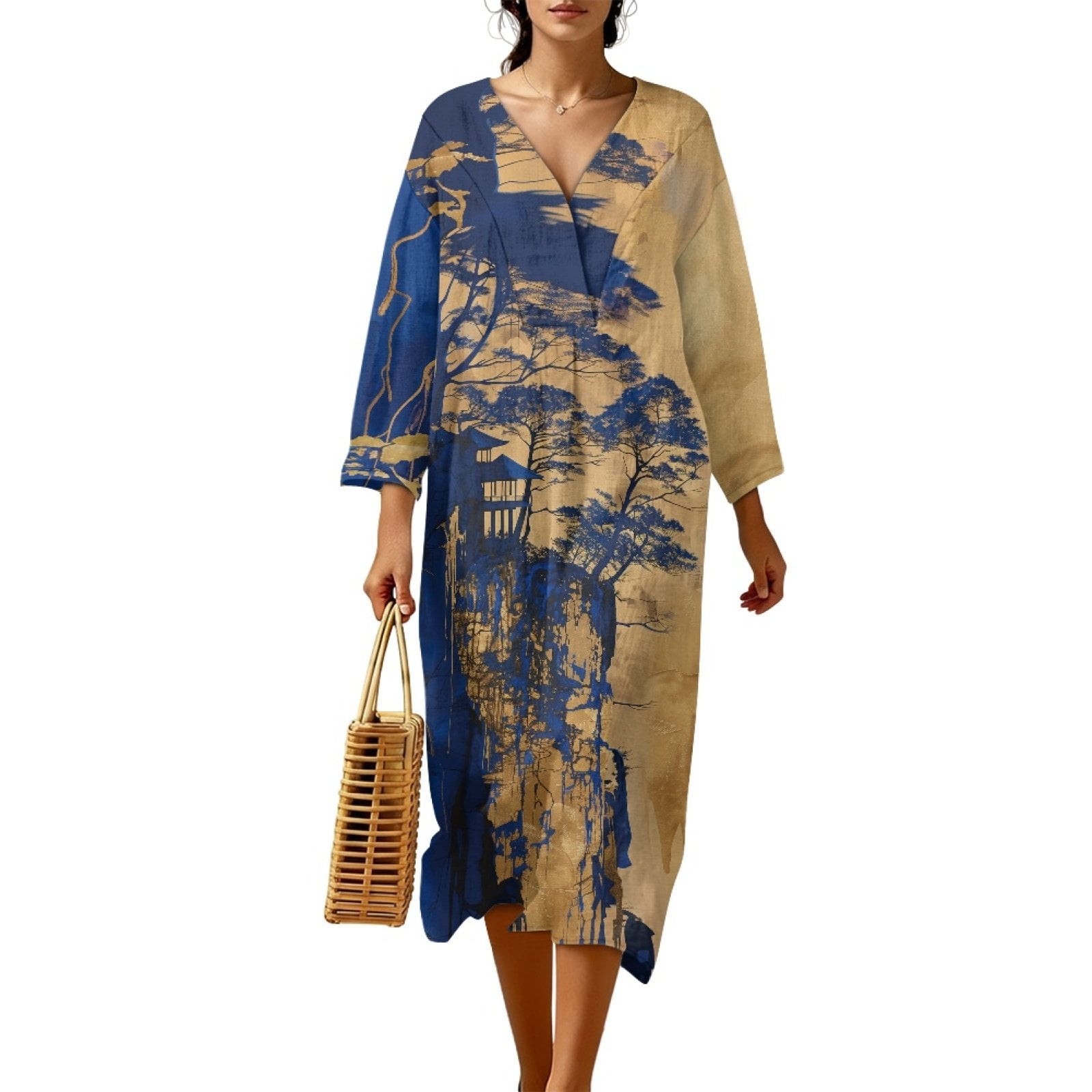 COEQINE Comfortable Chic Dress for Women 3/4 Sleeve Wrap A Line ...