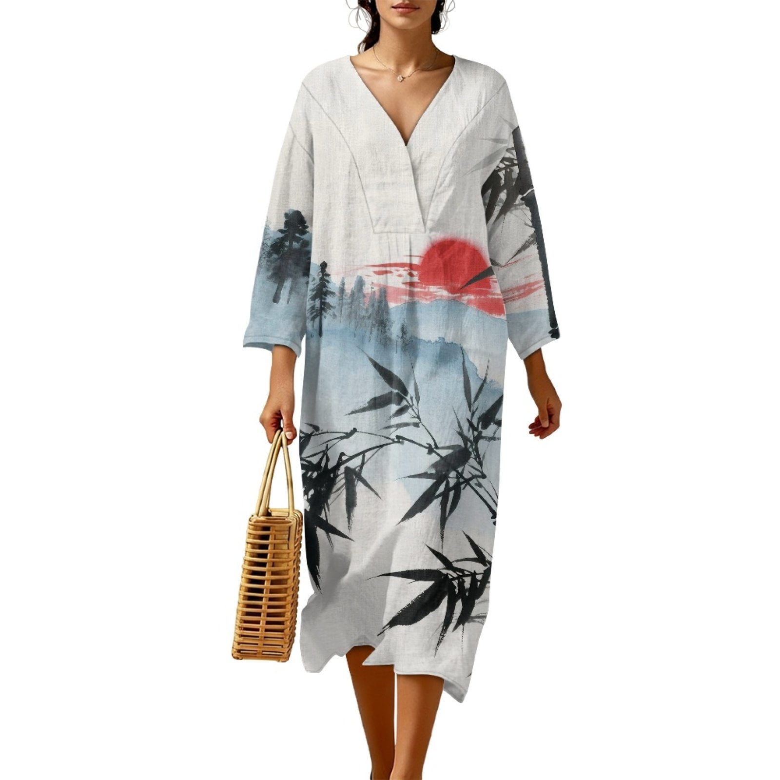 COEQINE Comfortable Chic Dress for Women 3/4 Sleeve Wrap A Line ...