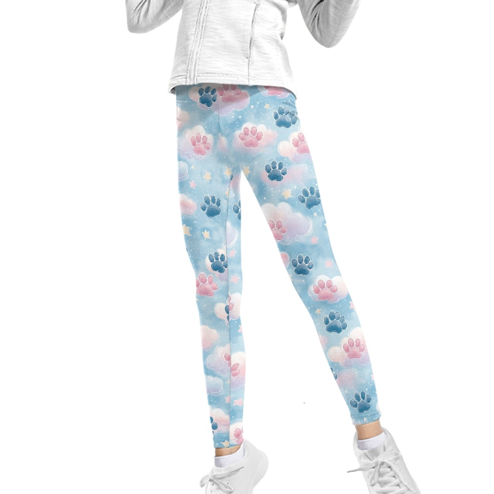 COEQINE Cute Paw Cloud Star Girls Yoga Leggings High Waist Sport Pants ...