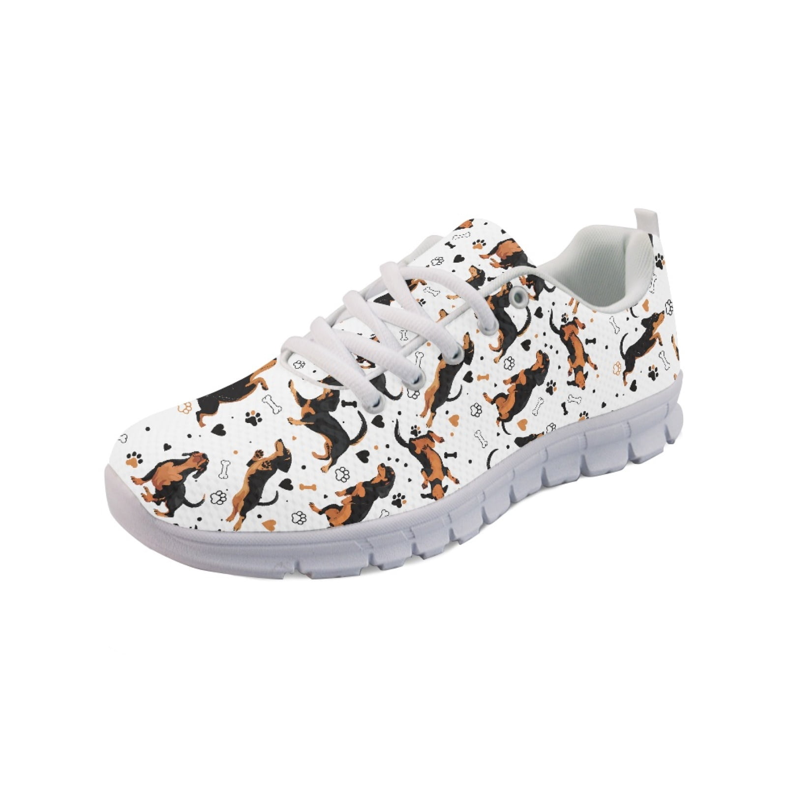 COEQINE Dachshund Paw Heart Women Running Shoes Lace-up White Sole ...