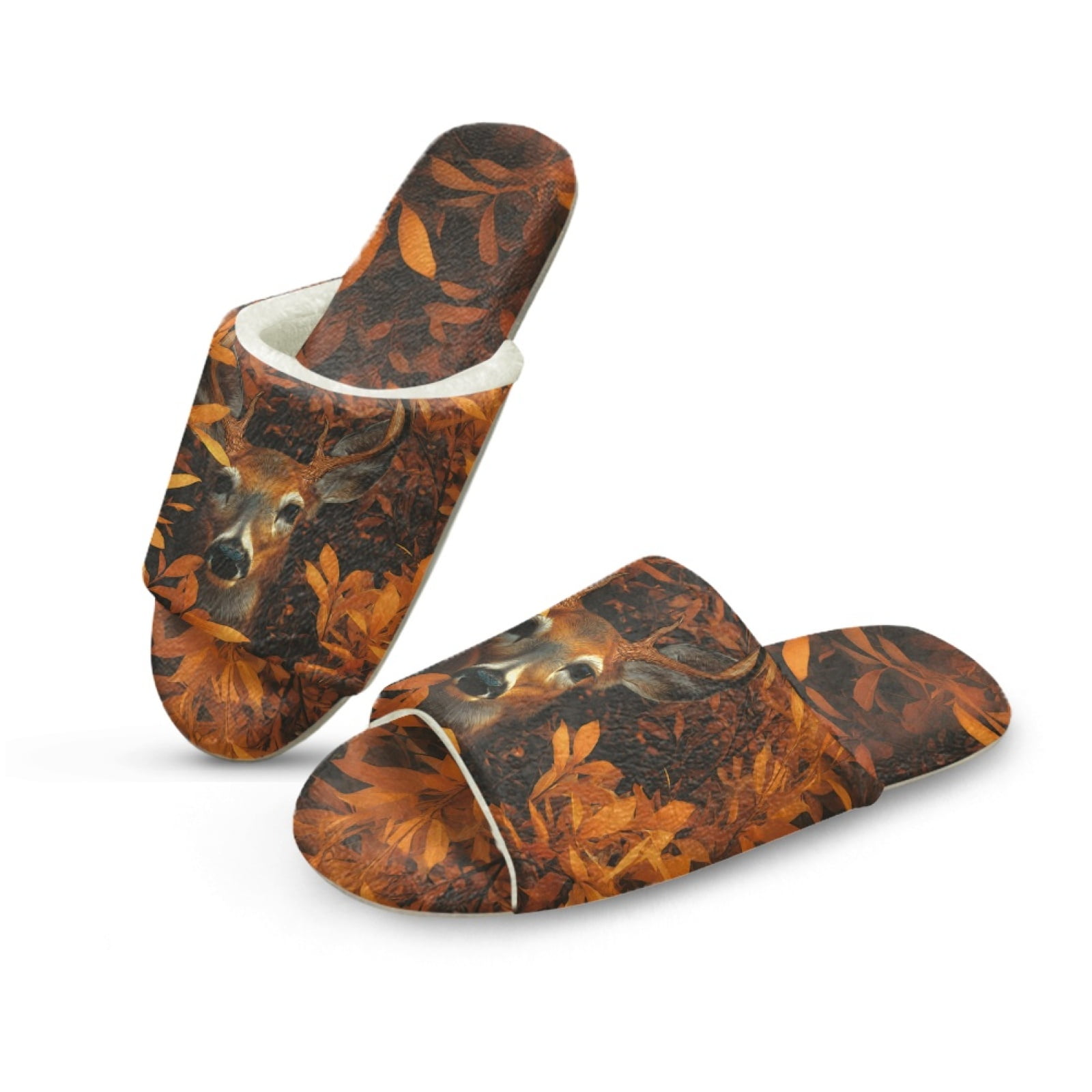 COEQINE Deer Camo Hunting Fall Leaf Bedroom Slippers Women Open Toe ...
