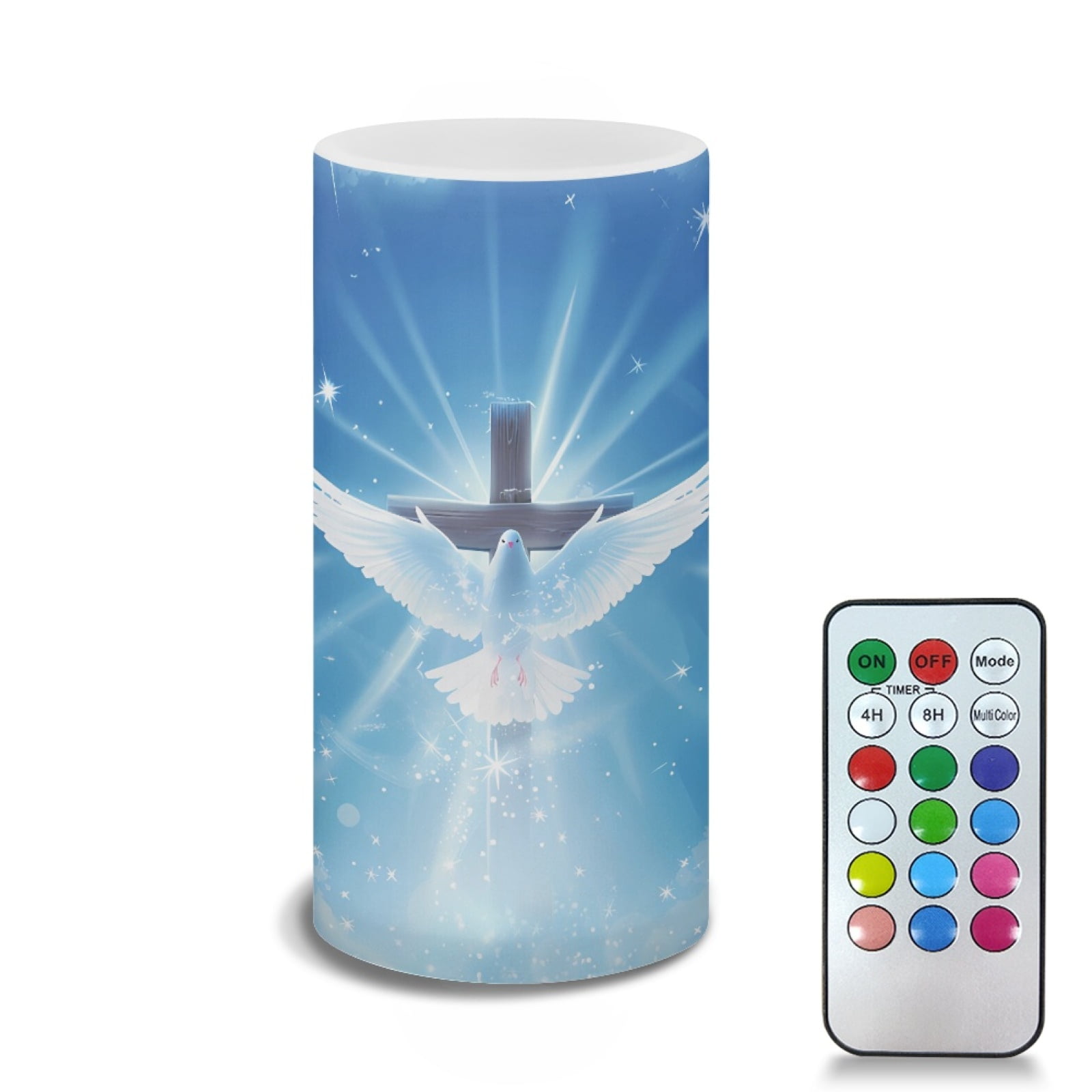 COEQINE Dove of Peace Cross Blue Flameless LED Candle Flickering Wick ...