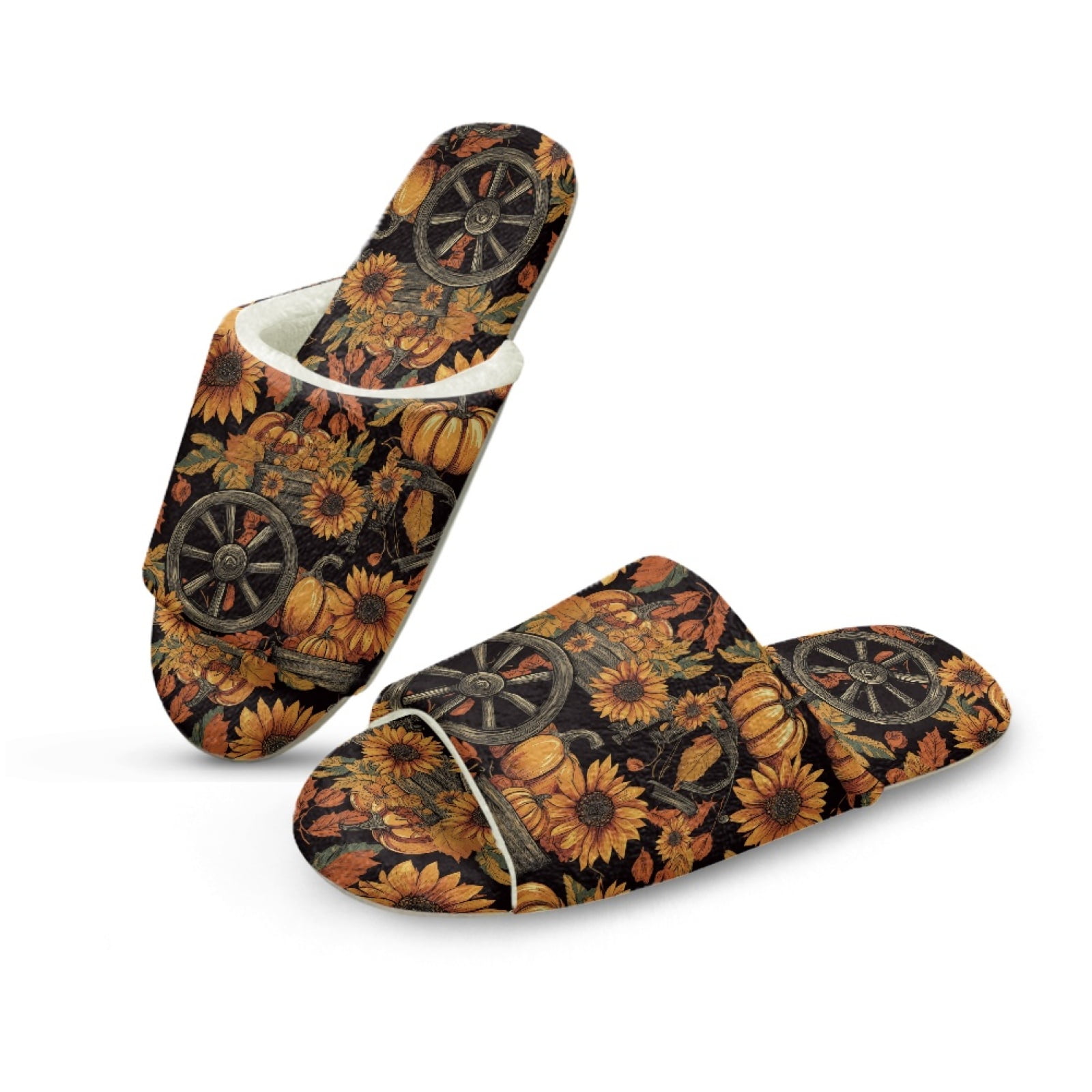 COEQINE Fall Pumpkin Sunflower Womens Bedroom Slippers Open Toe Soft ...