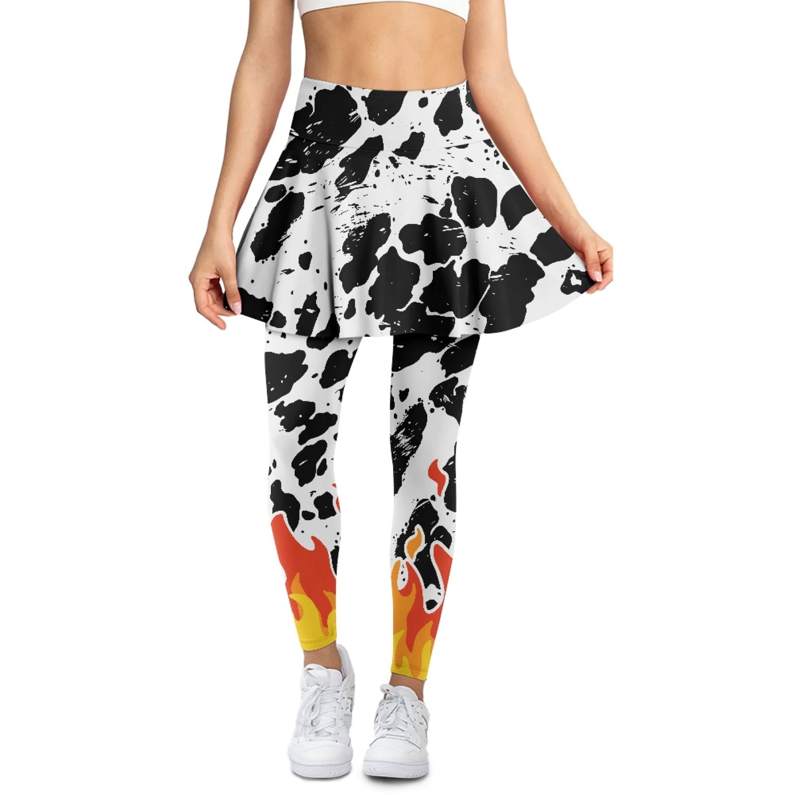 COEQINE Fashion Yoga Skirted Legging with Pockets for Women Cow Spots ...