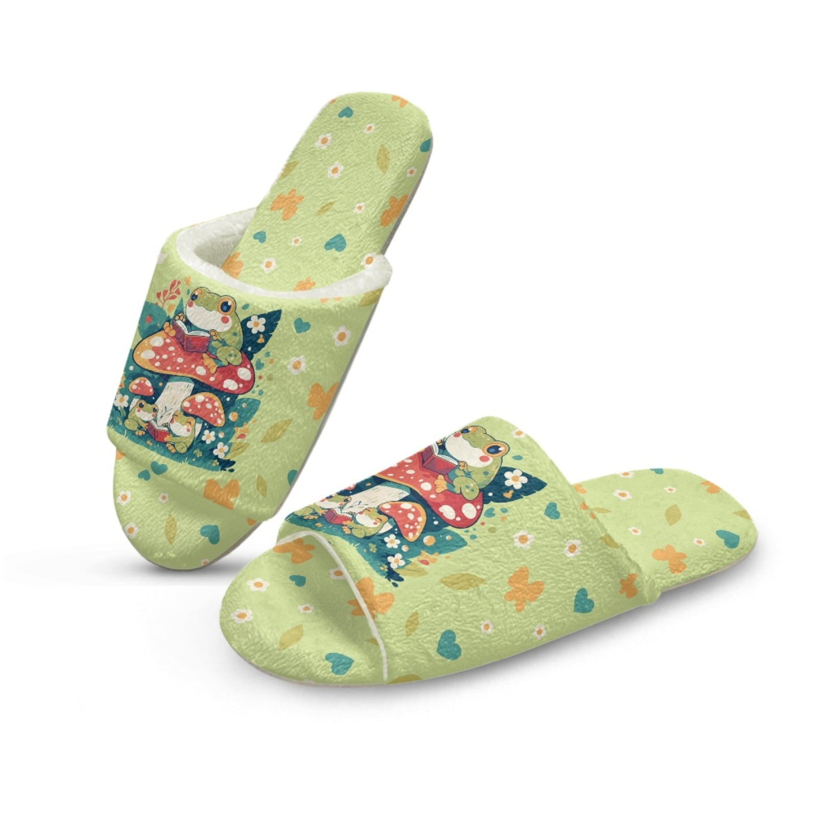 COEQINE Frog Mushroom Green Fall Slippers for Women, Fuzzy Slides ...