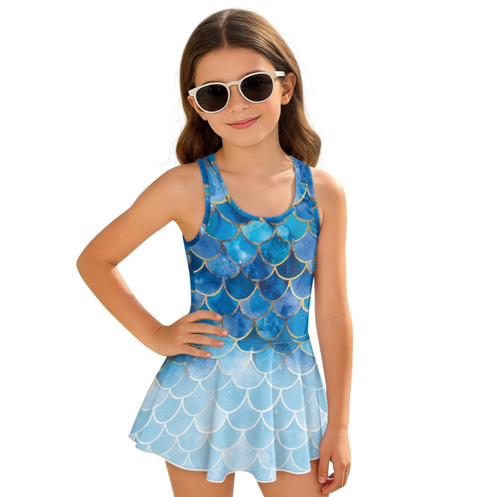 COEQINE Girls Beach Pool One Piece Swimsuit, Playful Tank Neck and Wide ...