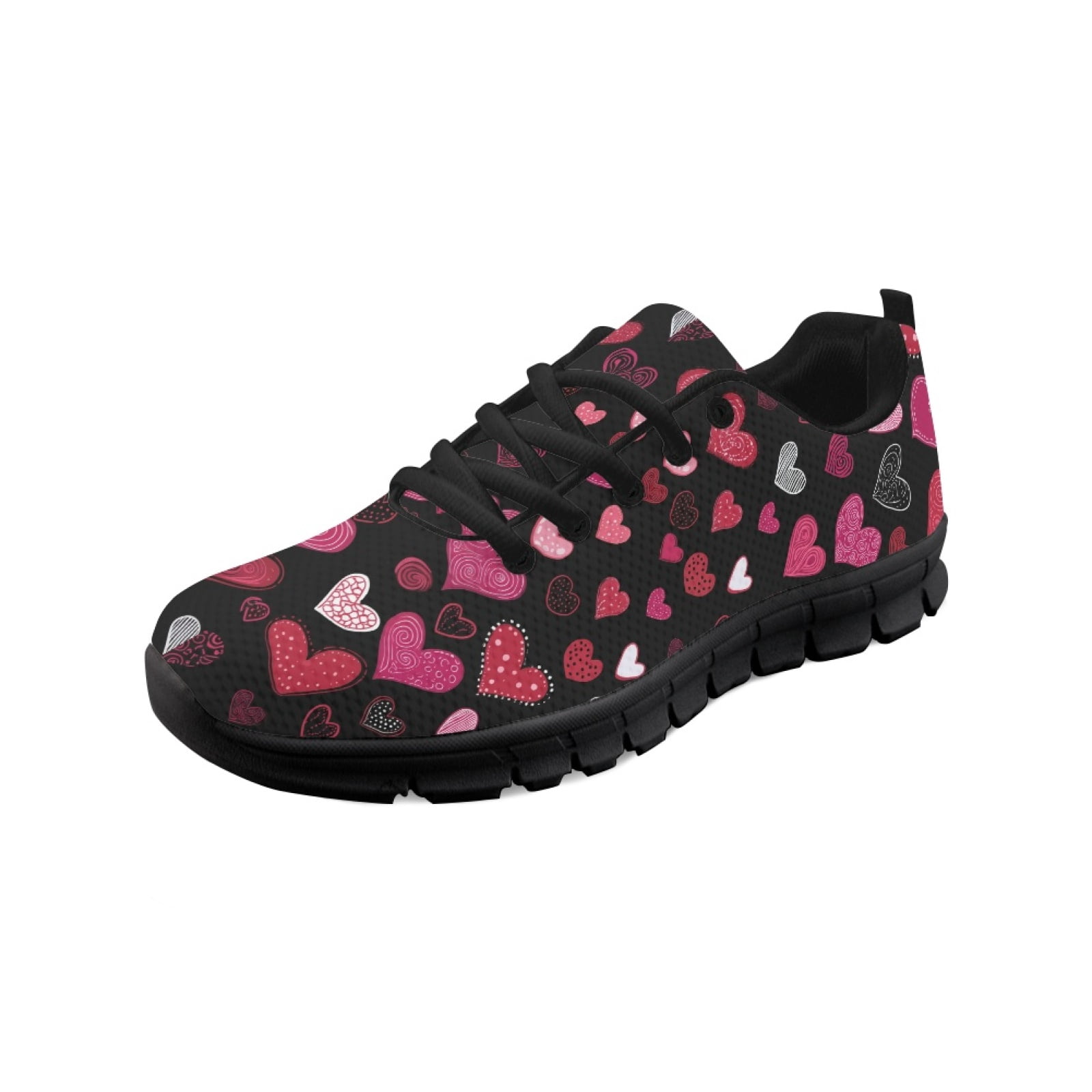 COEQINE Girls Black Sole Sneakers Lace Up Breathable Mesh Women Running ...