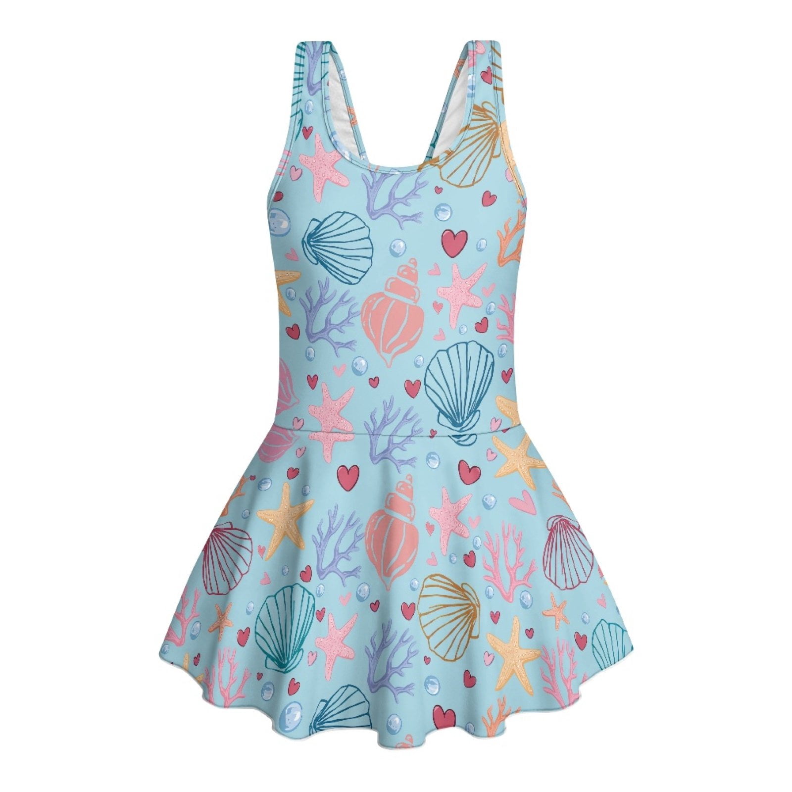 COEQINE Girls One Piece Tank Swimsuit with Skirt & Inner Liner, U Neck ...