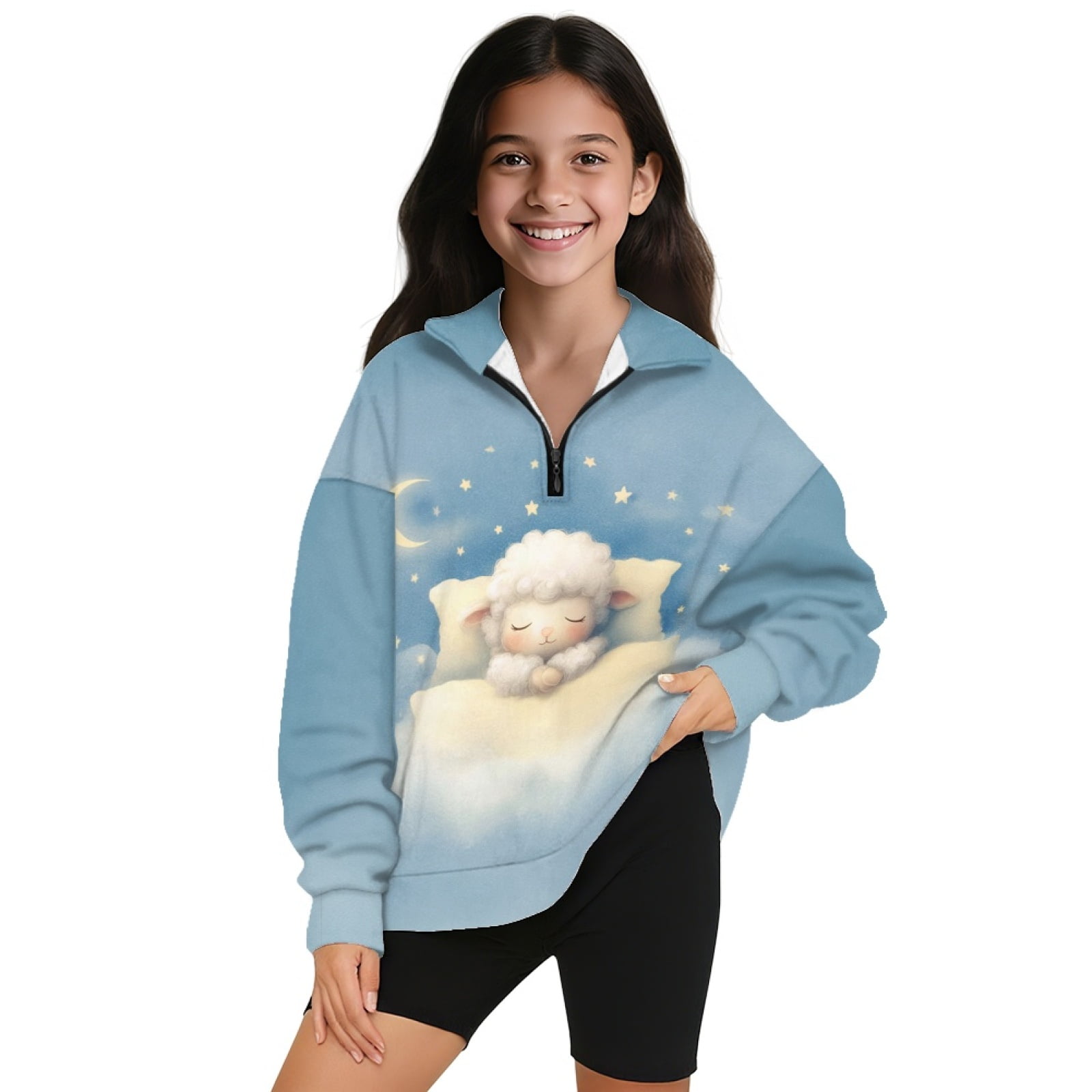 COEQINE Girls Quarter Zip Sweatshirt Pullover, Loose Fit Long Sleeve ...