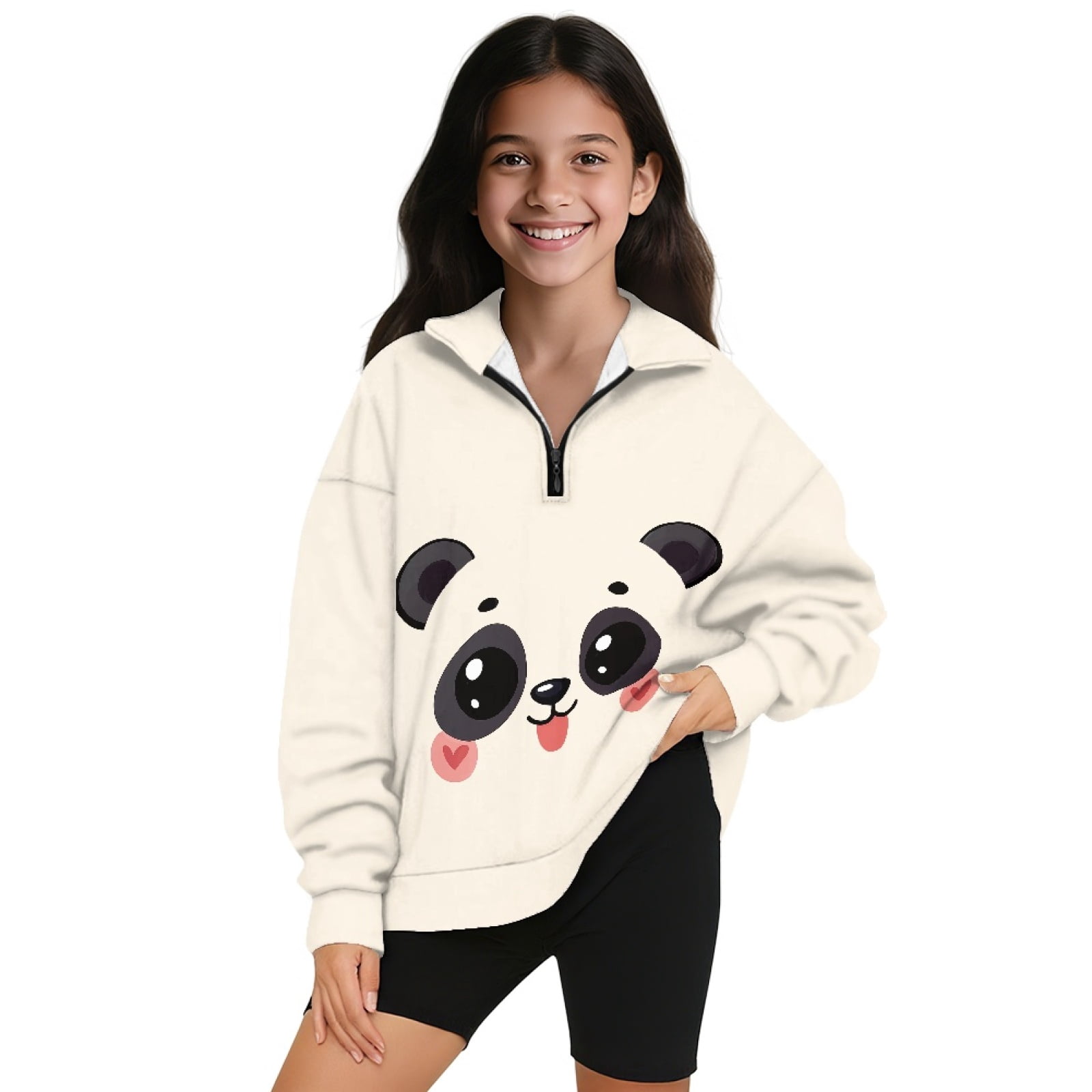 COEQINE Girls Quarter Zip Sweatshirt Tops, Long Sleeve Loose Fit ...