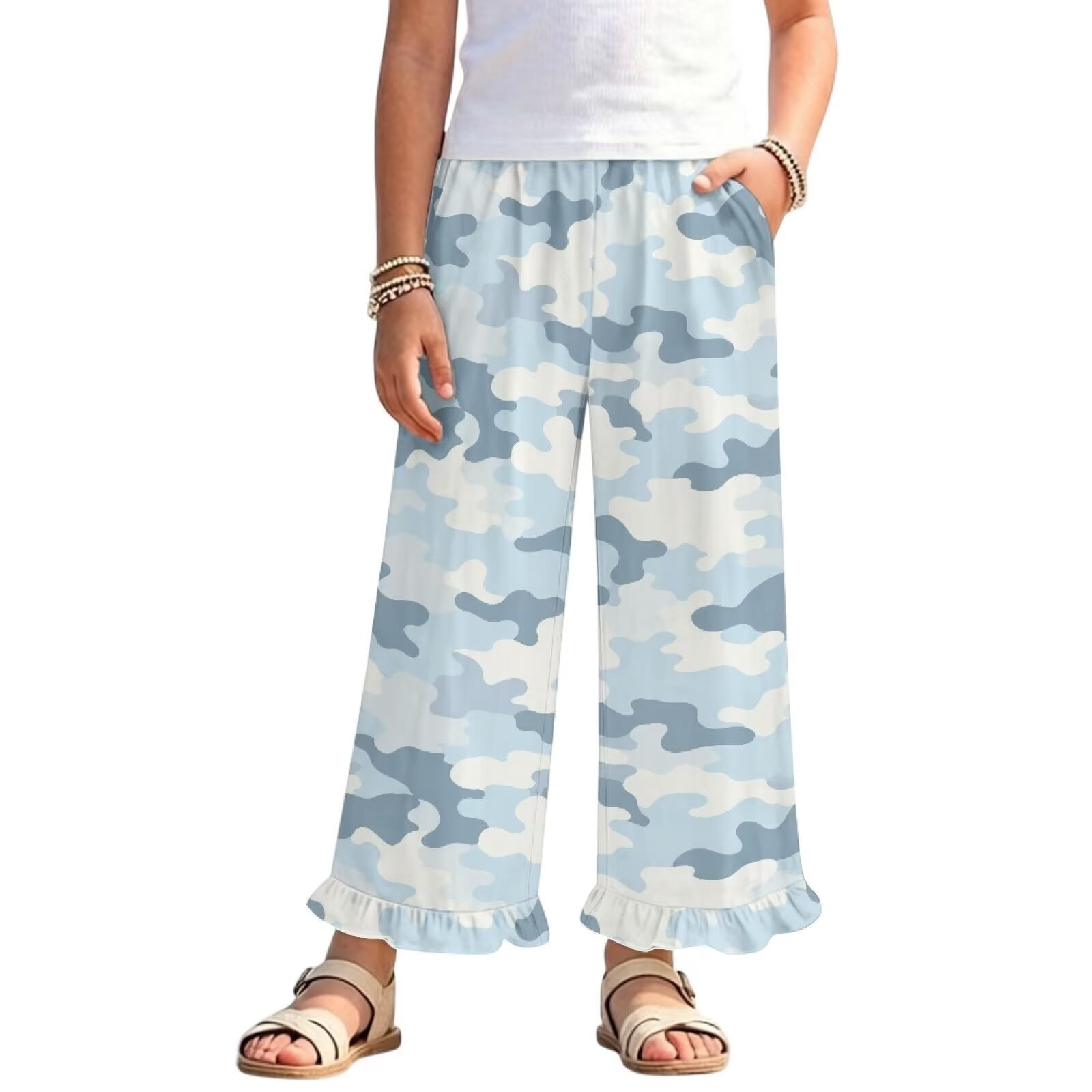 COEQINE Girls' Ruffled Wide Leg Trousers Open Bottom Flowy Long ...