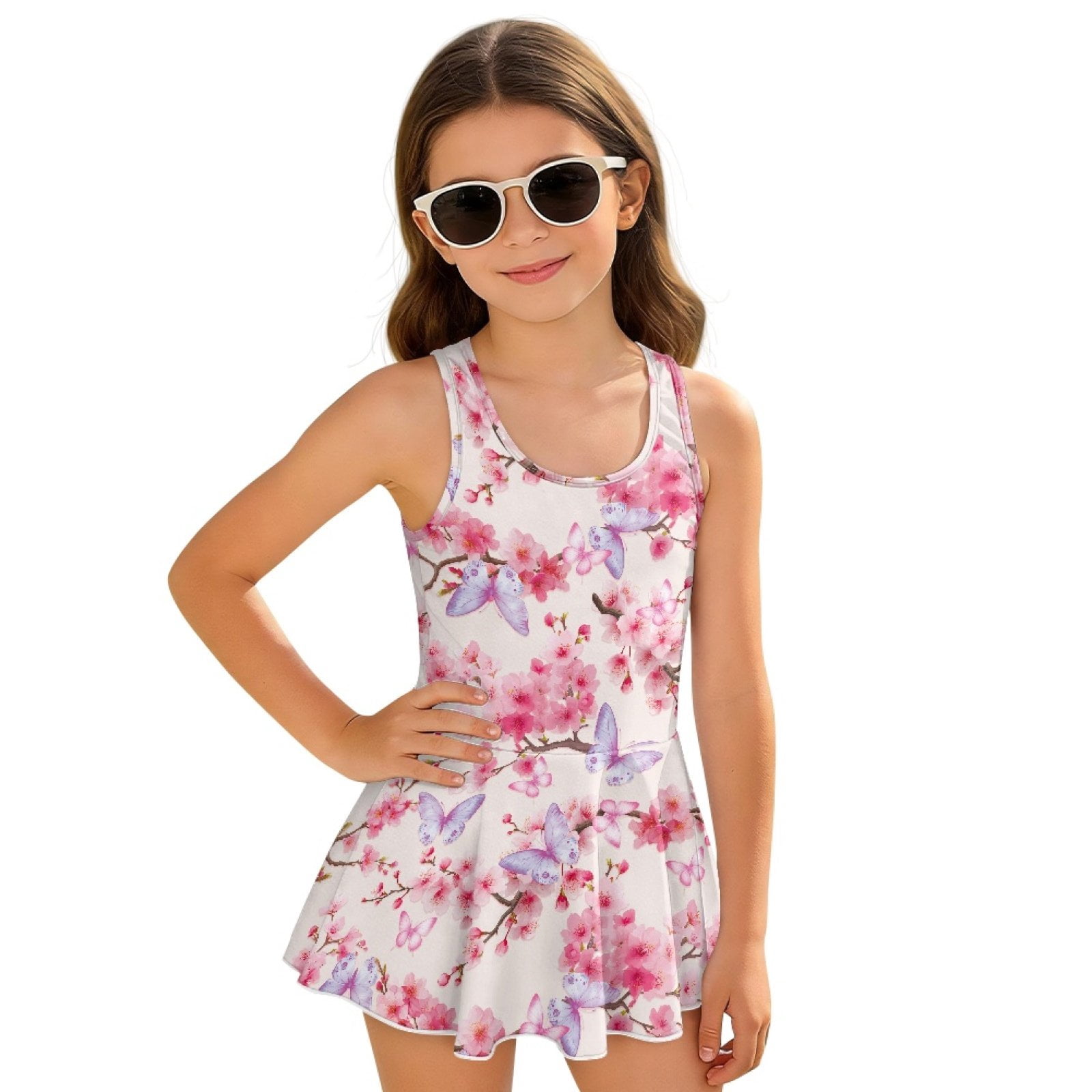 COEQINE Girls Tank Neck One Piece Swimsuit with Skirt & Liner ...