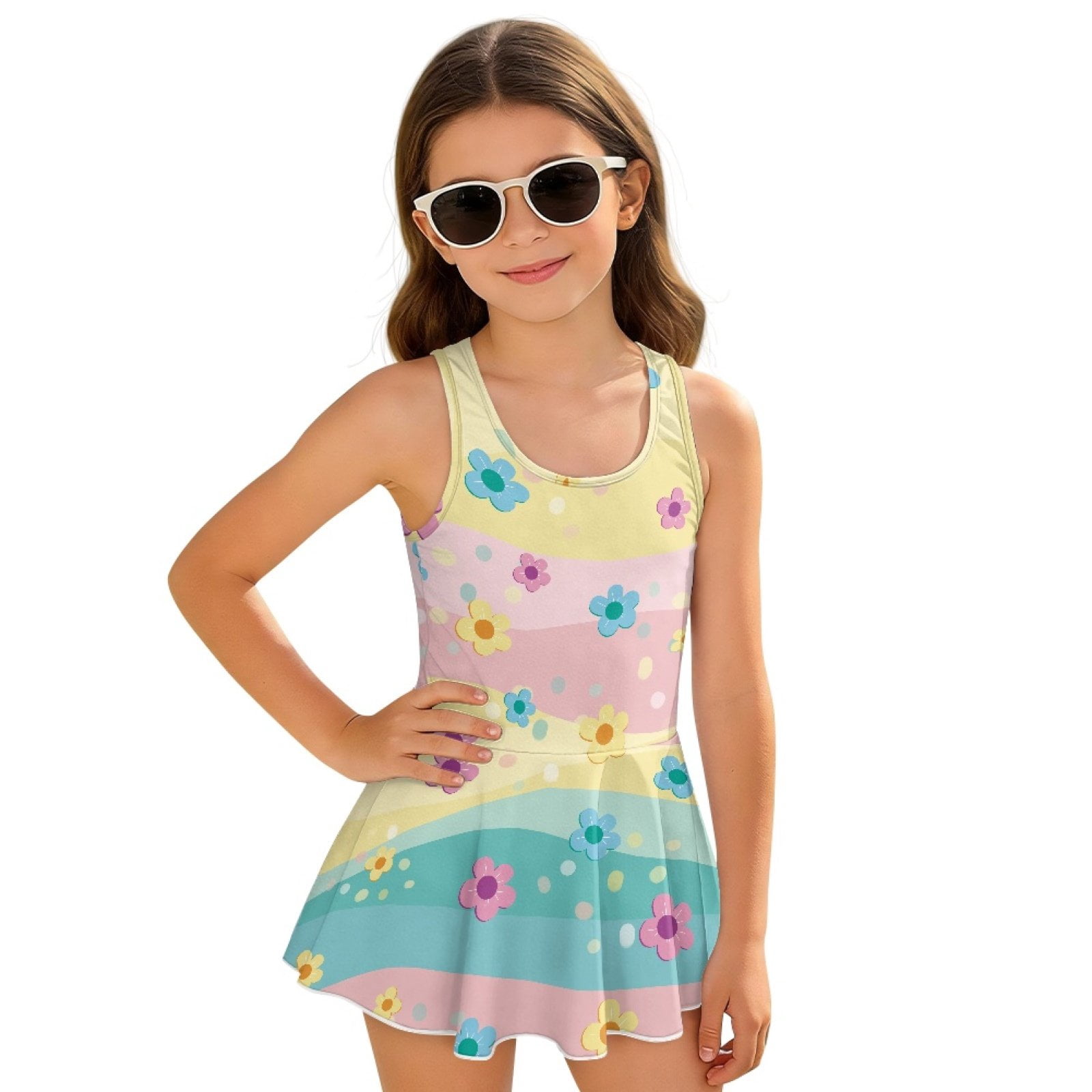 COEQINE Girls Tank Neck One Piece Swimsuit, V-Back Wide Strap Bathing ...